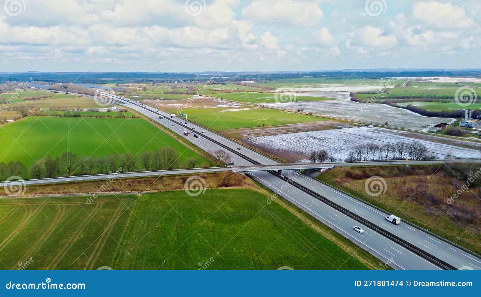 Aerial View of a Drone on the A7 Motorway in Northern Germany between ...