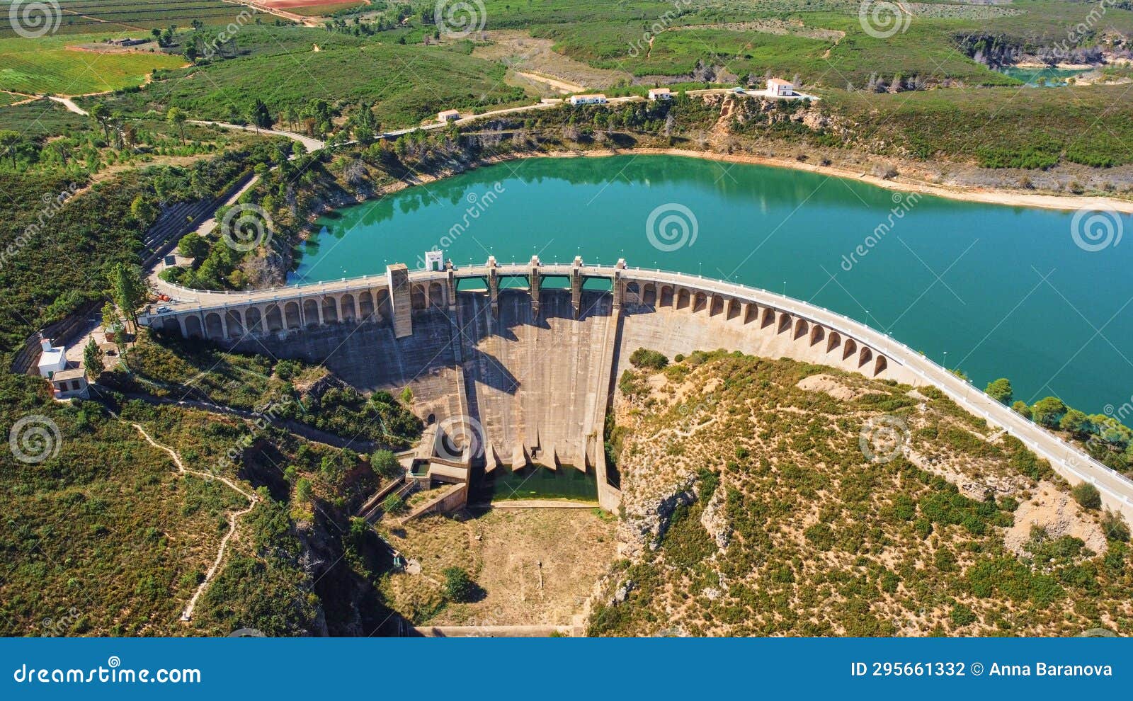 Aerial View of the Dry Spillway of a Concrete Dam during a Long Drought ...