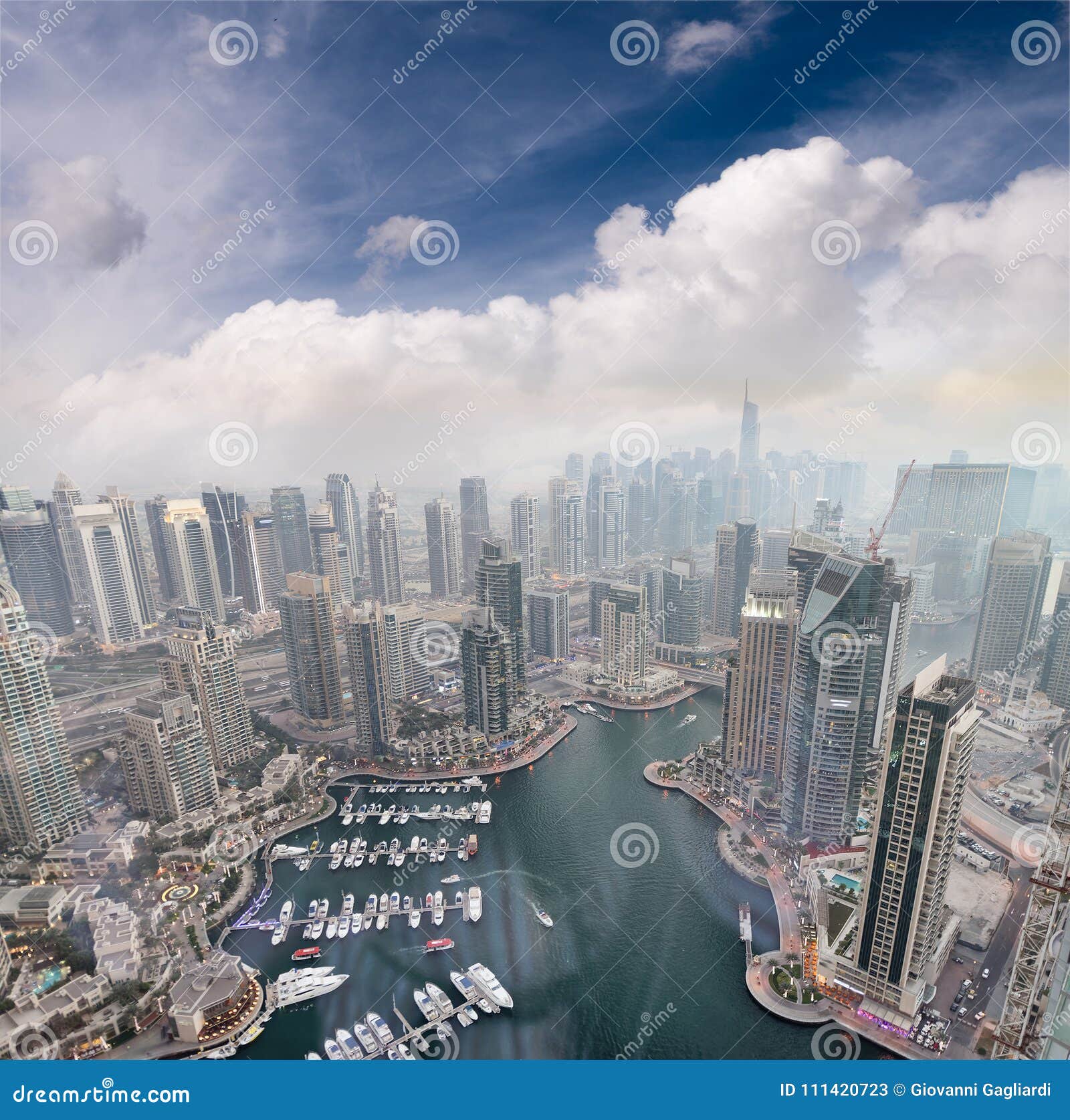 Aerial View of Dubai Marina Buildings at Dusk Stock Image - Image of ...