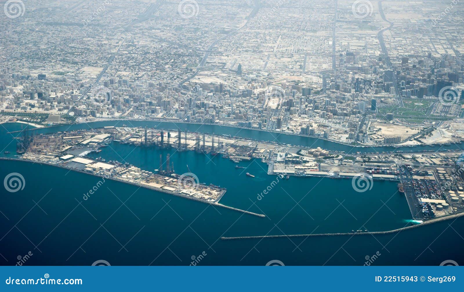 Aerial View of Dubai Seaport Stock Image - Image of land, buildings ...