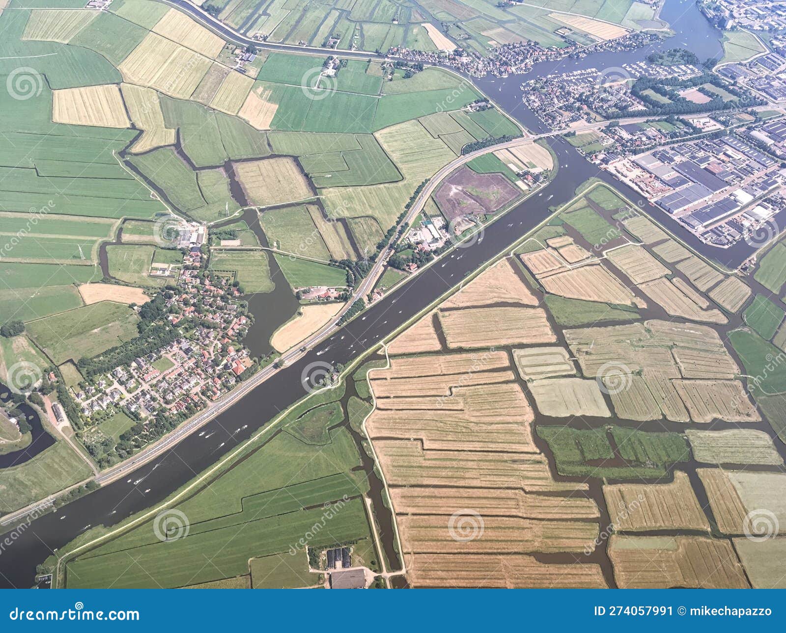Aerial View Dutch Fields and Canals Stock Image - Image of village ...
