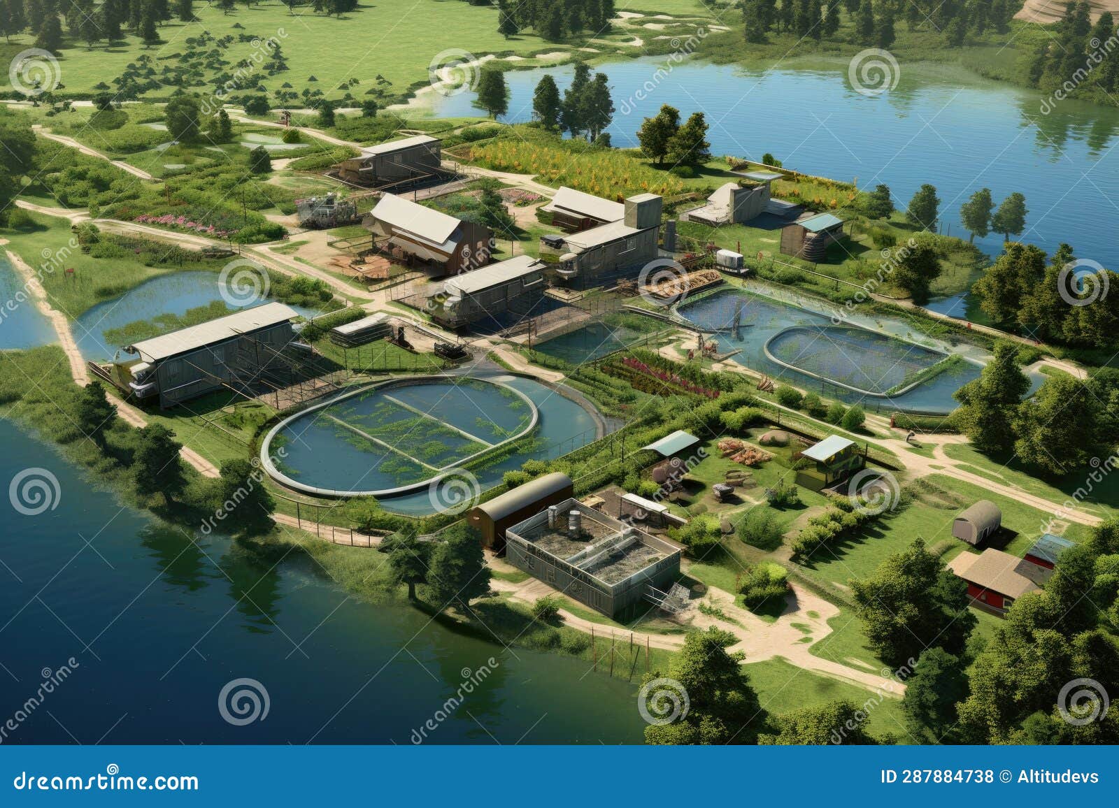 Aerial View of Eco-friendly Fish Farm Layout Stock Photo - Image of ...