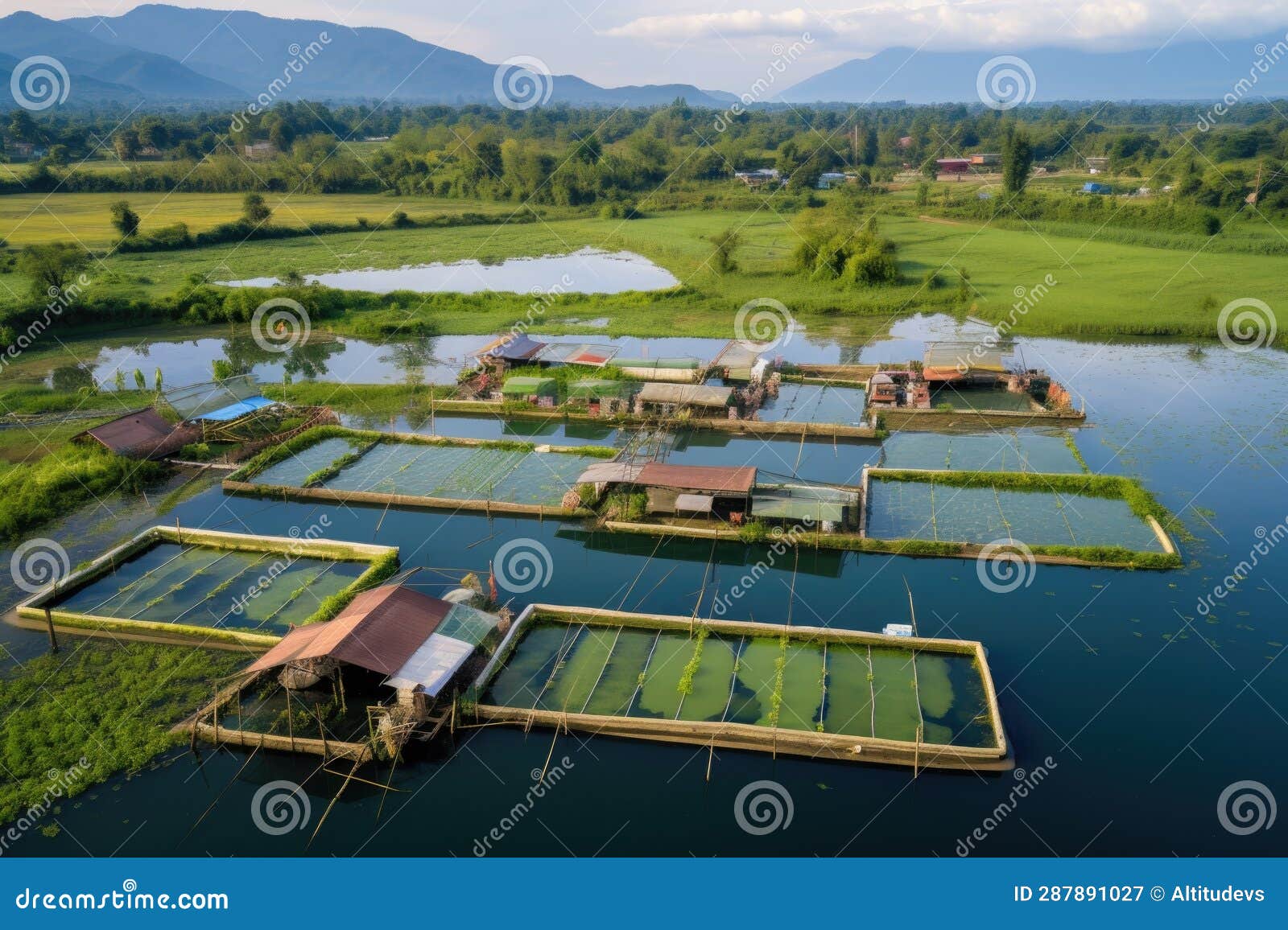 Aerial View of Eco-friendly Fish Farm Ponds Stock Image - Image of ...