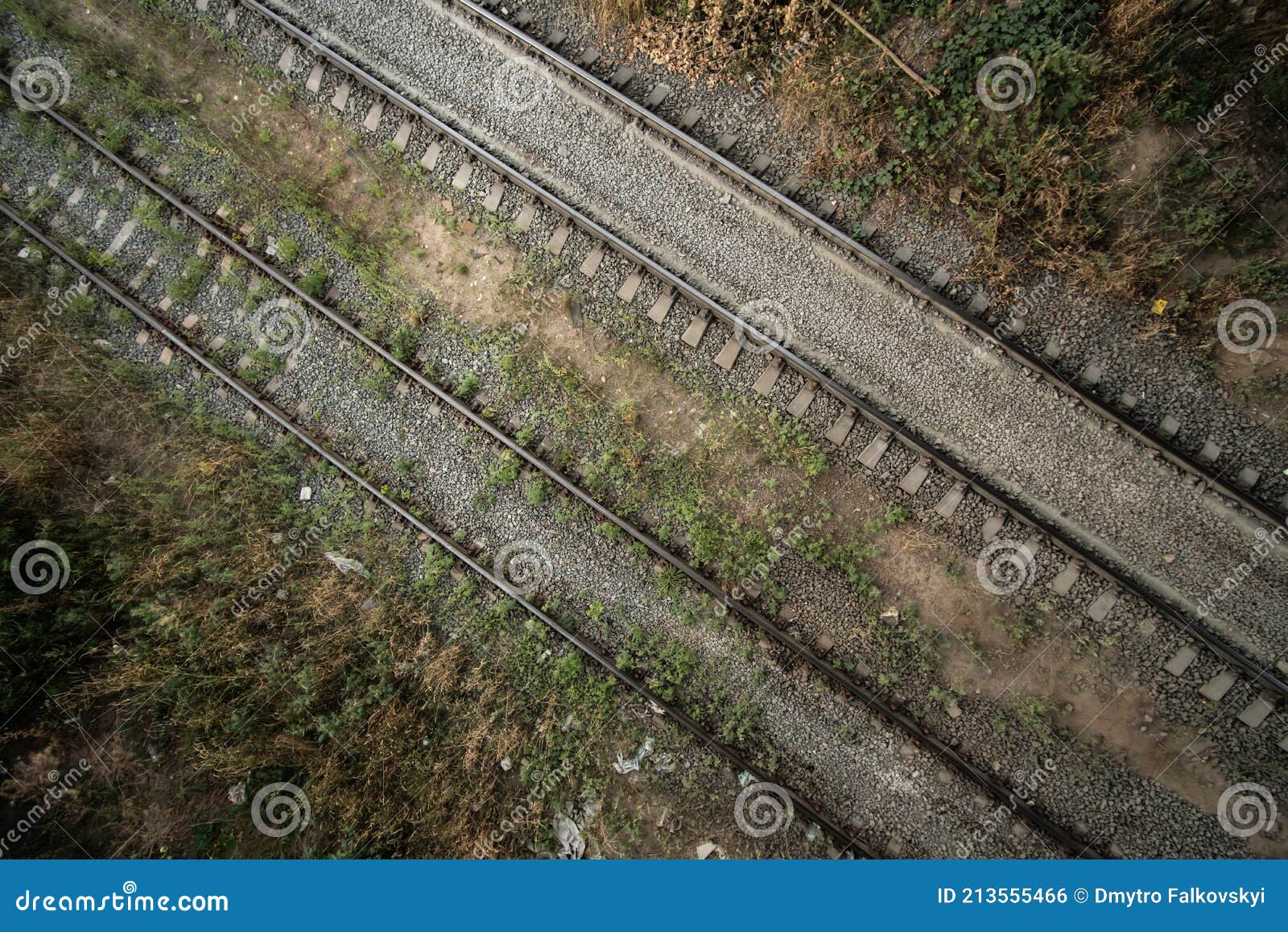 Aerial View of Empty Railway Tracks, Drone View, Diagonal Composition ...