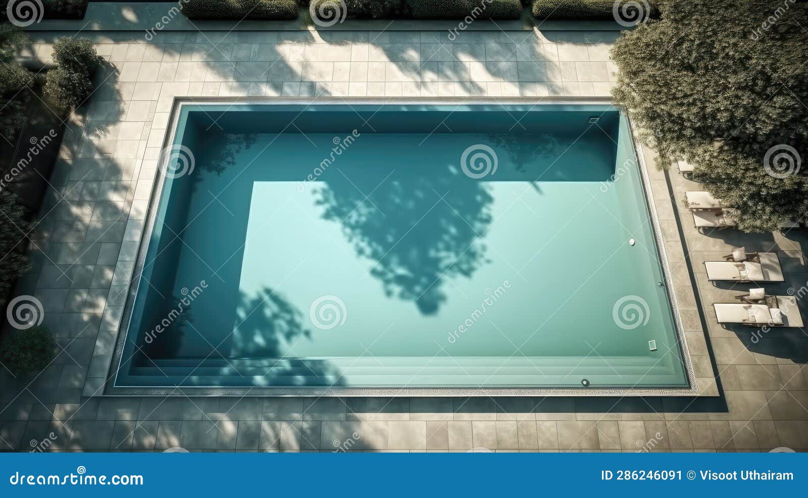 Aerial View, Empty Rectangular Blue Swimming Pool, Chill Out Summer ...