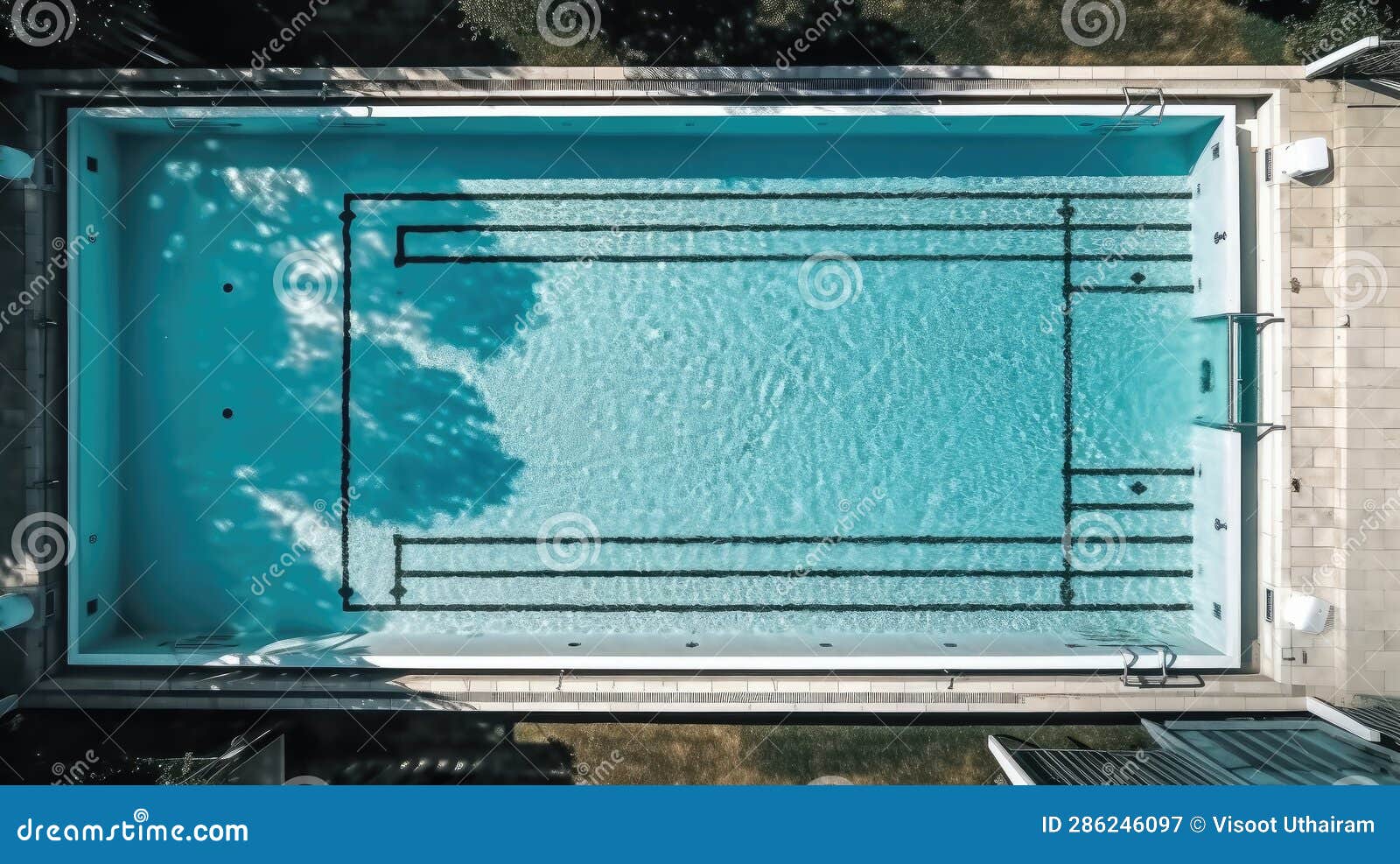 Aerial View, Empty Rectangular Blue Swimming Pool, Chill Out Summer ...