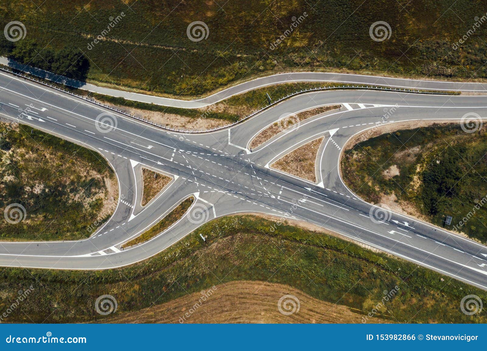 Aerial View of Empty Road Intersection with Turning Lines Stock Photo ...