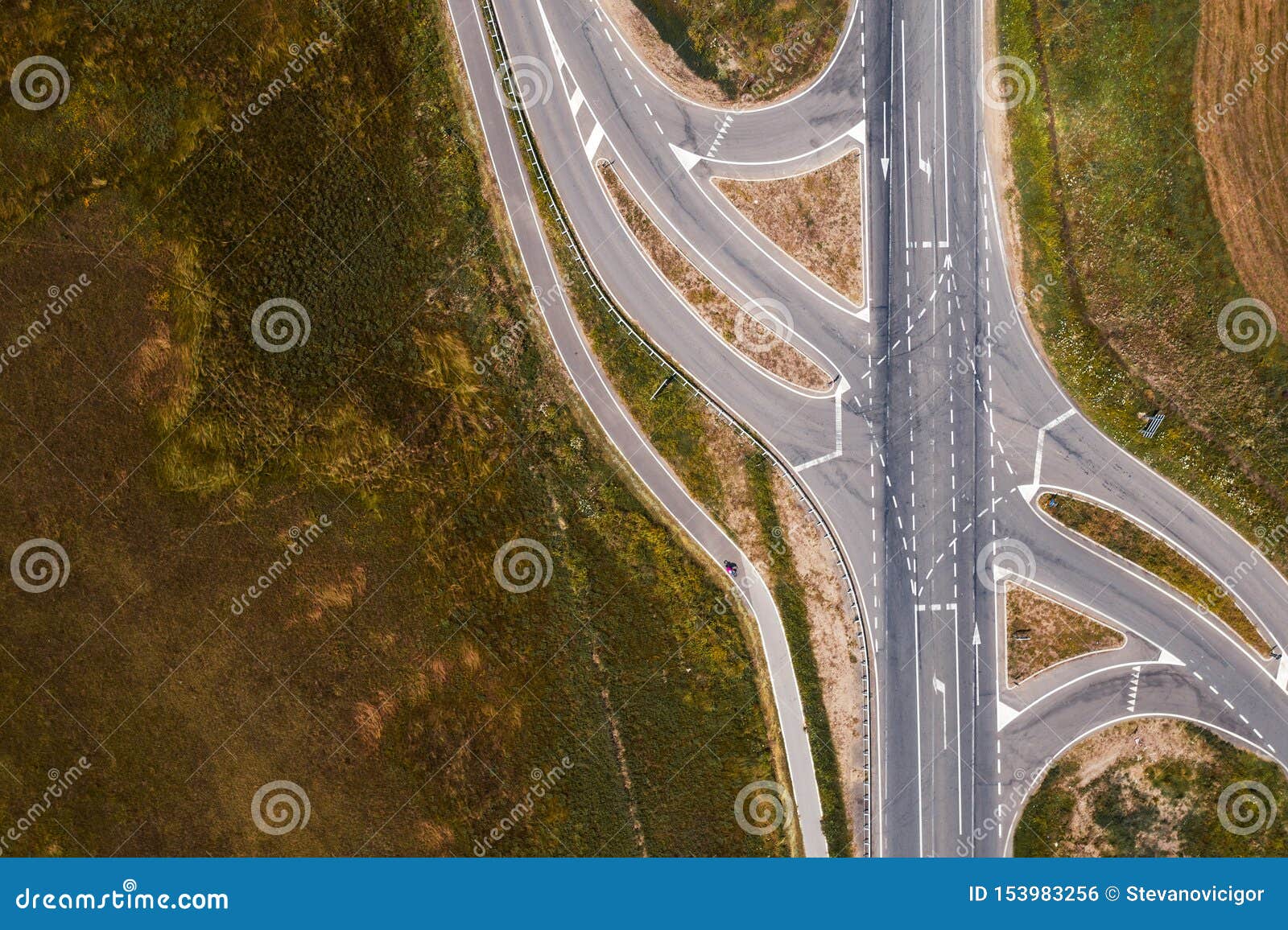 Aerial View of Empty Road Intersection with Turning Lines Stock Photo ...