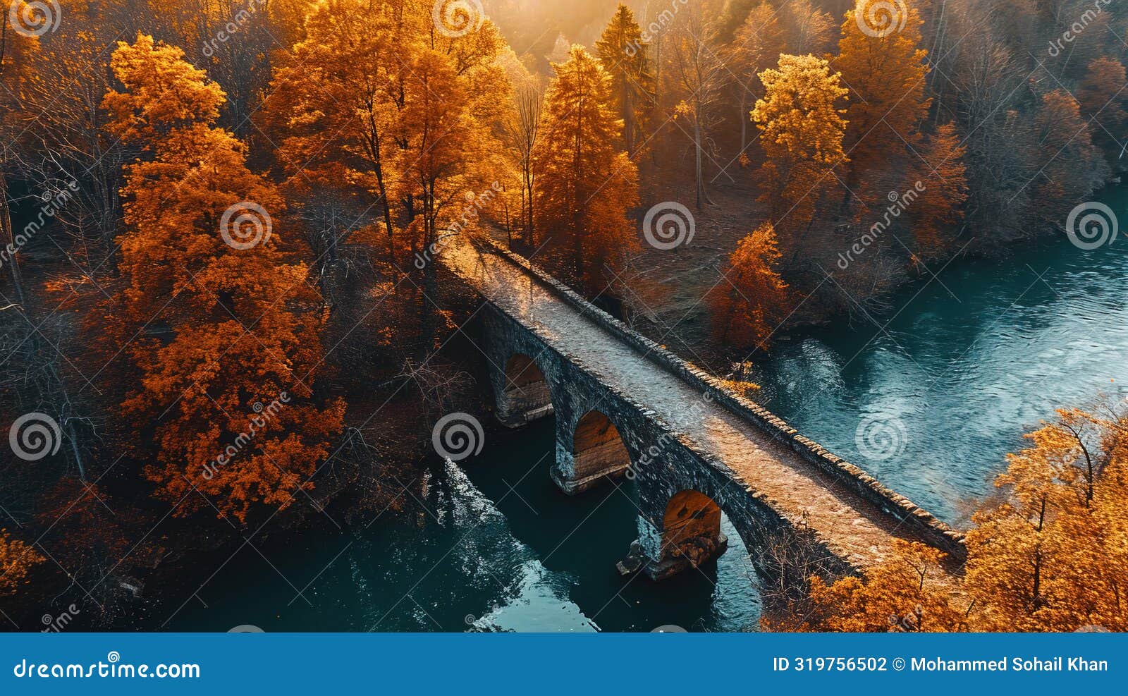 Aerial View Of Engineering Marvel Bridge On Ocean Forest Front ...