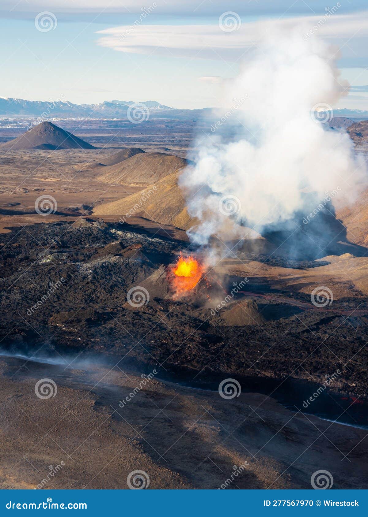 Aerial View of an Erupting Volcano in Iceland. Stock Photo - Image of ...