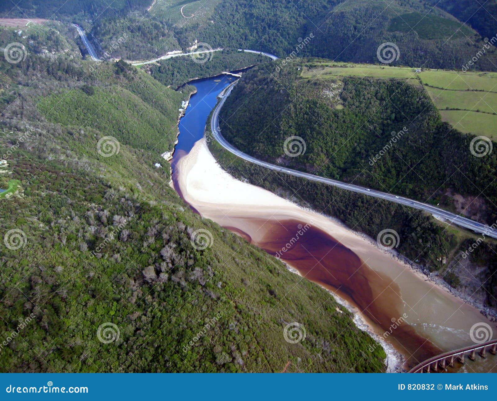 Aerial view of an estuary stock photo. Image of breakers - 820832