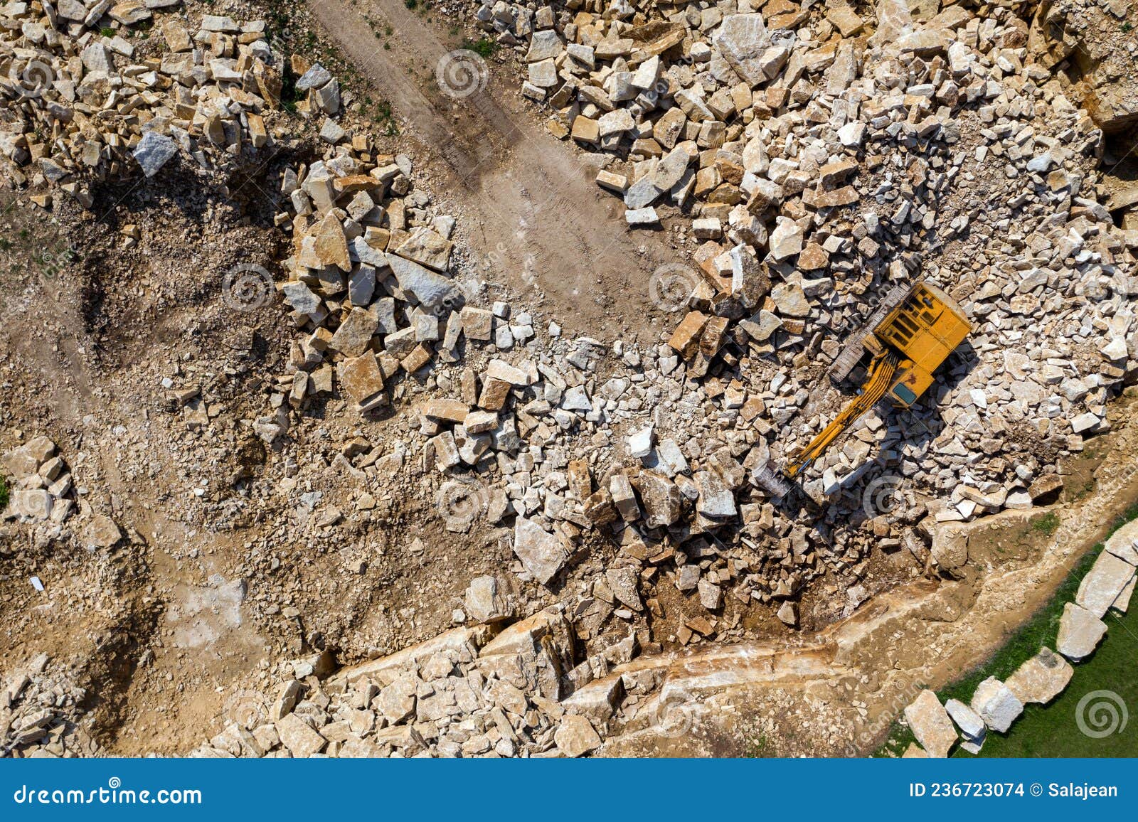 Aerial View of Excavator Working in a Limestone Quarry Stock Photo ...