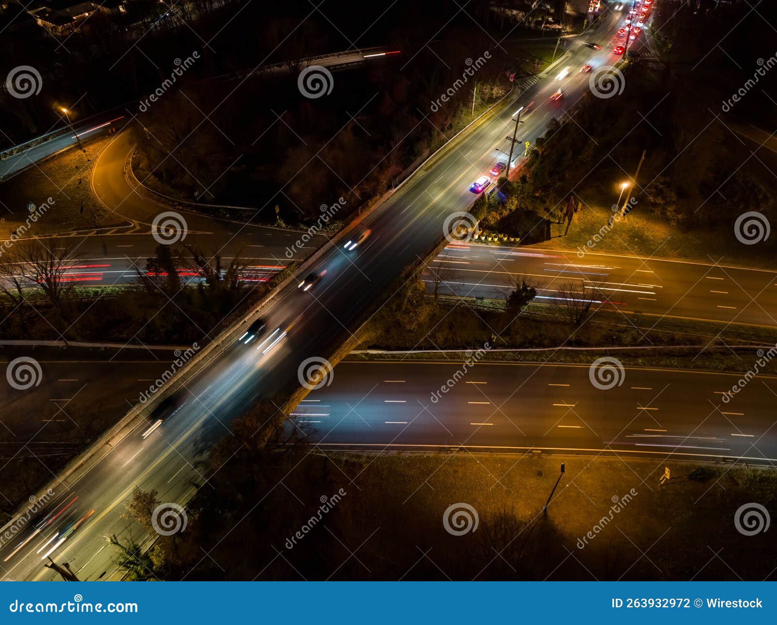 Aerial View of an Exit Ramp of a Highway at Night Stock Photo - Image ...