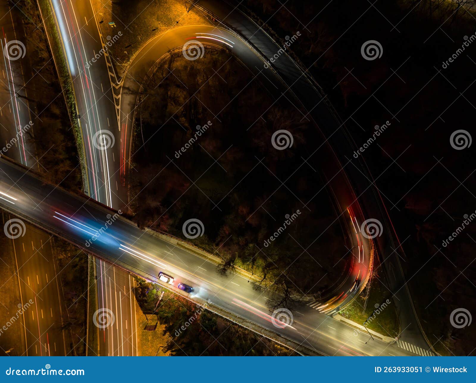 Aerial View of an Exit Ramp of a Highway at Night Stock Image - Image ...
