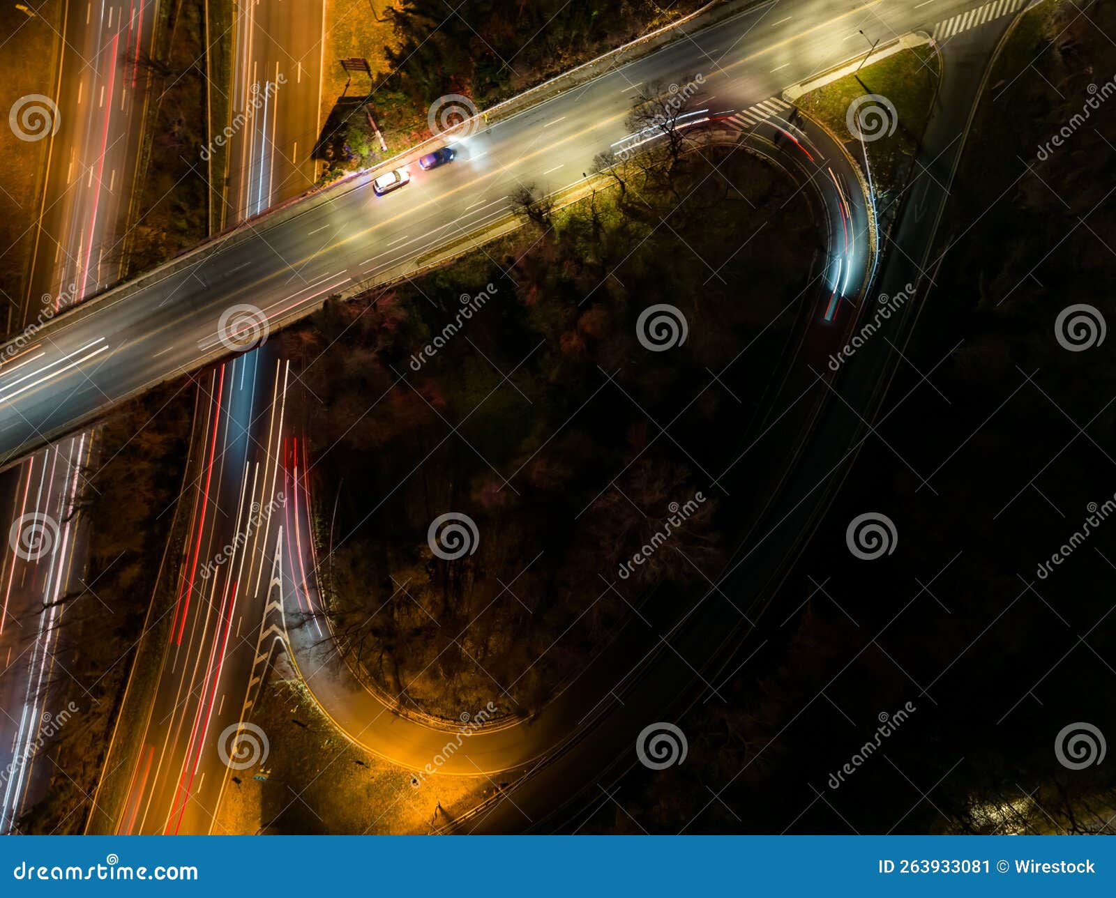 Aerial View of an Exit Ramp of a Highway at Night Stock Image - Image ...