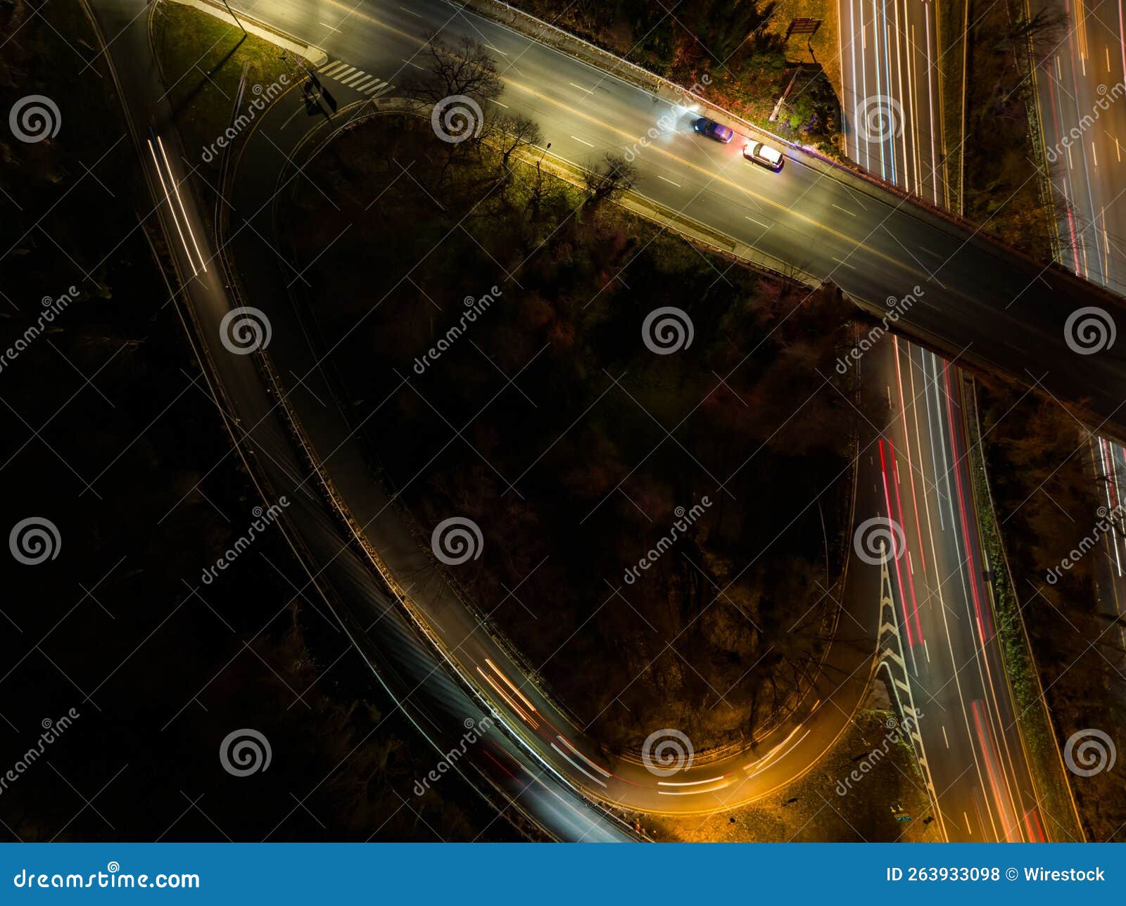 Aerial View of an Exit Ramp of a Highway at Night Stock Photo - Image ...