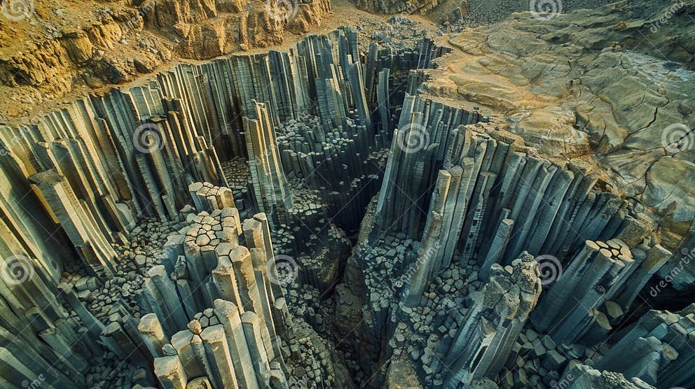 An Aerial View of an Extensive Area Covered in Columnar Basalt ...