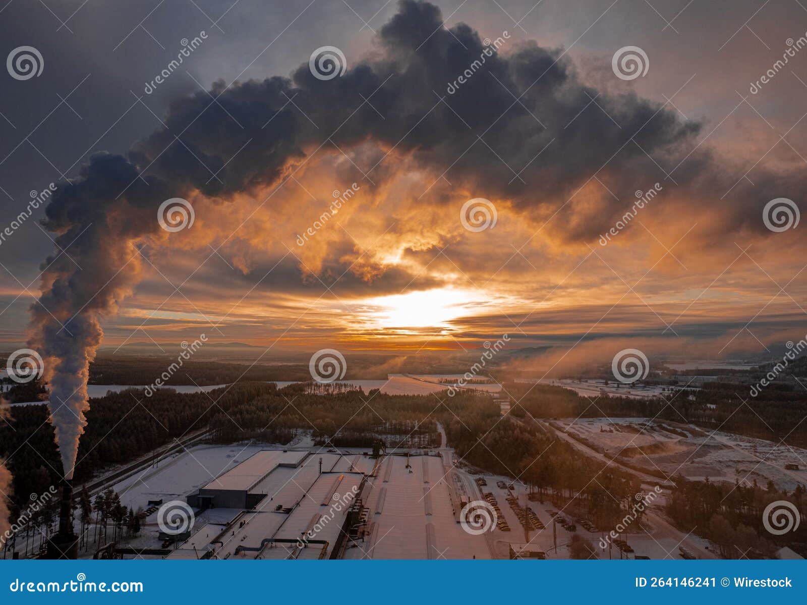 Aerial View of a Factory at Sunset Stock Image - Image of space ...