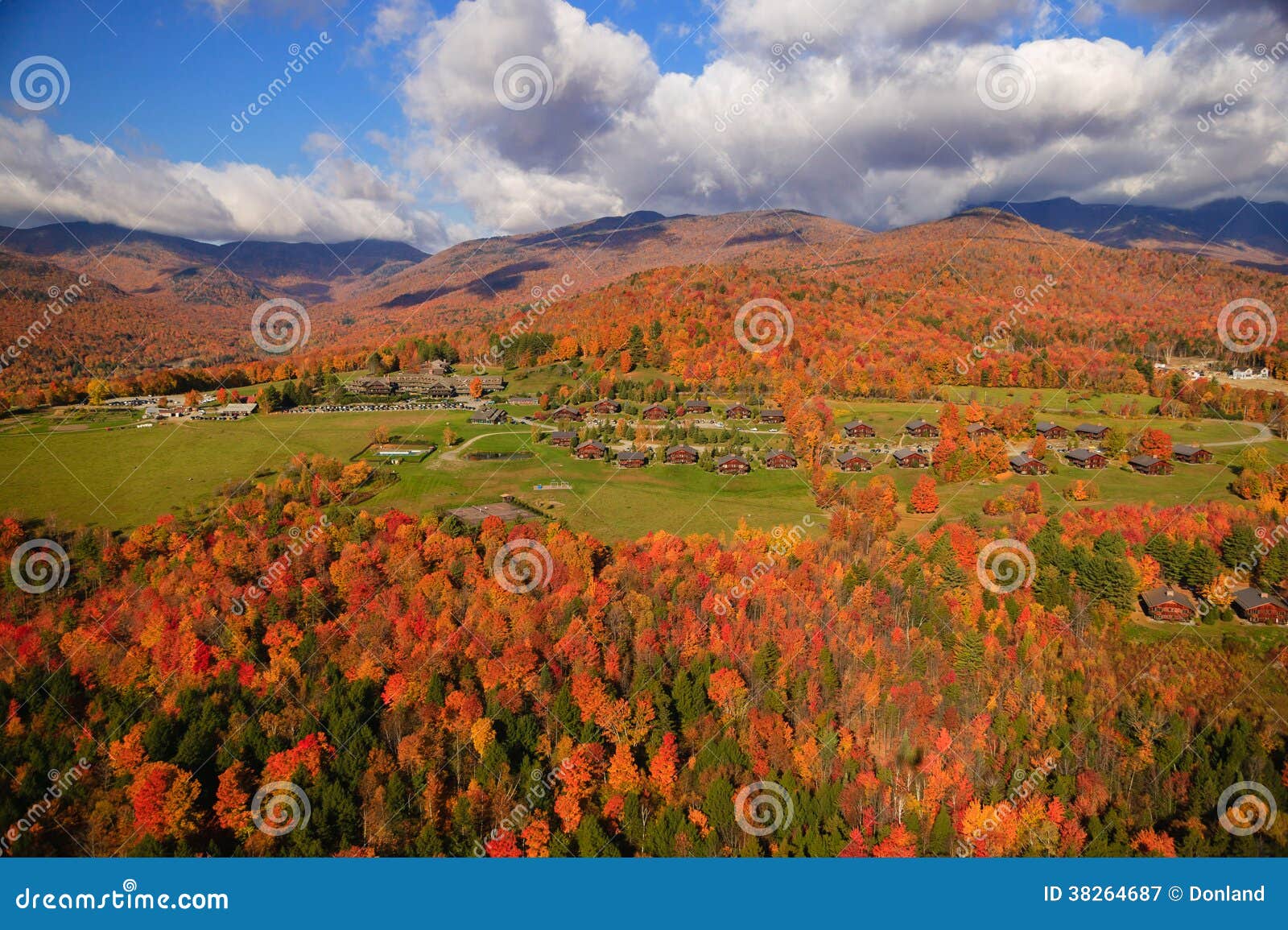Aerial View of Fall Foliage in Stowe, Vermont Stock Image - Image of ...