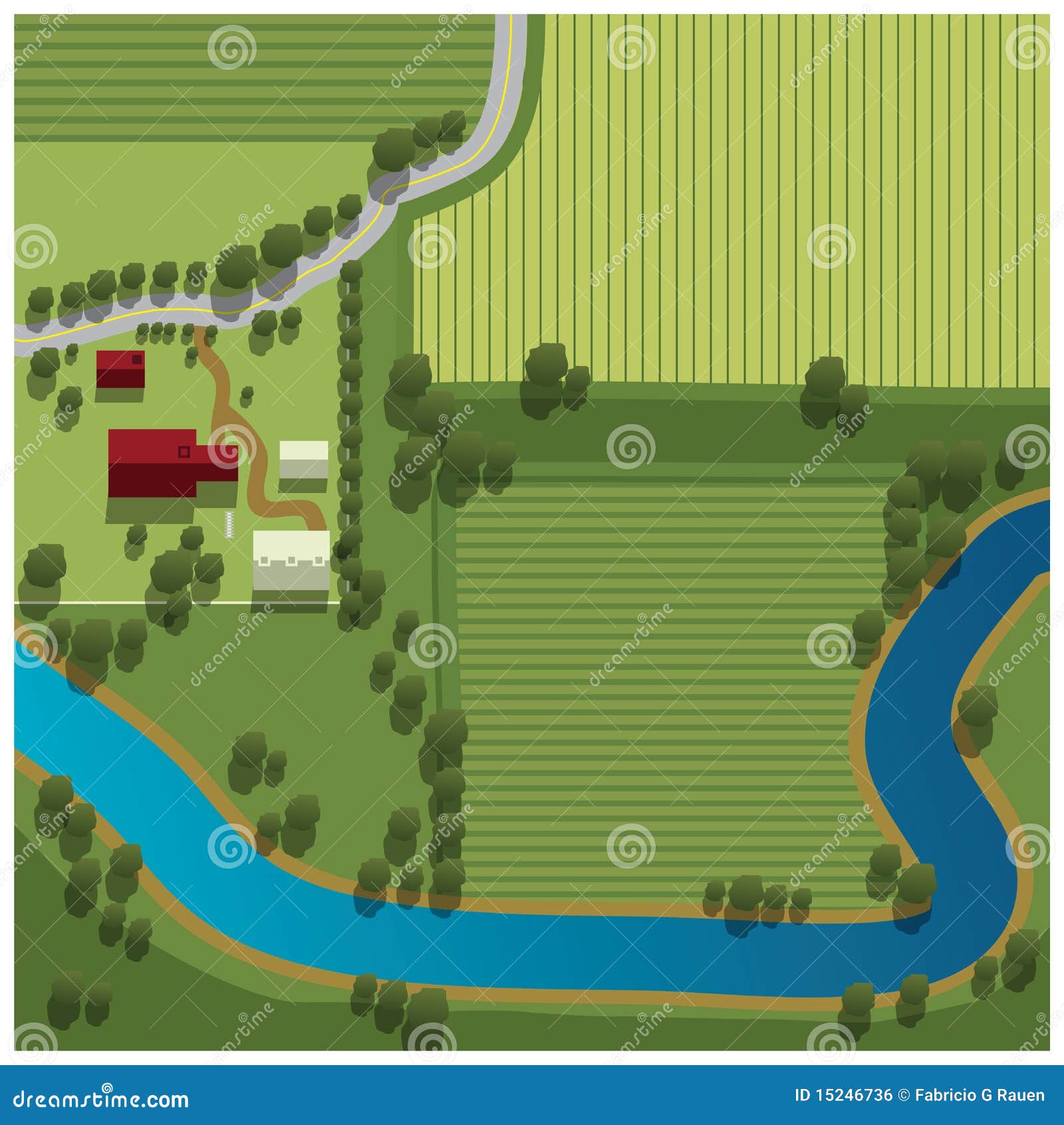 Aerial view of farm stock vector. Illustration of countryside - 15246736
