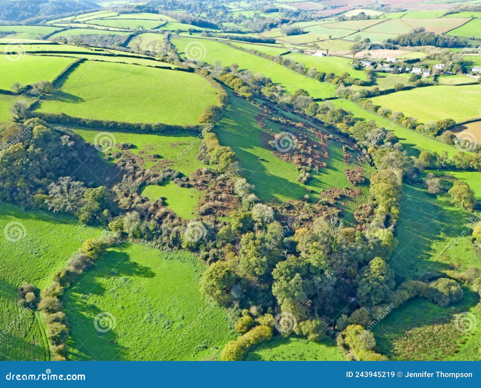 Aerial View of Fields in Devon Stock Image - Image of trees, hill ...