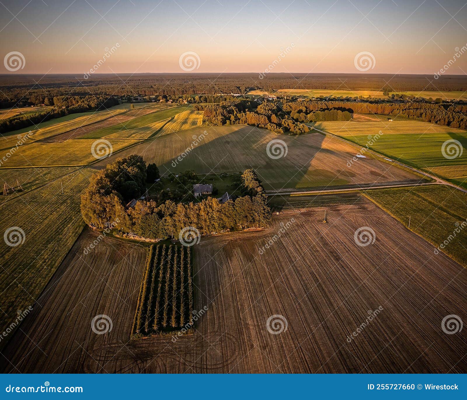 Aerial view of farm lands stock photo. Image of scenic - 255727660