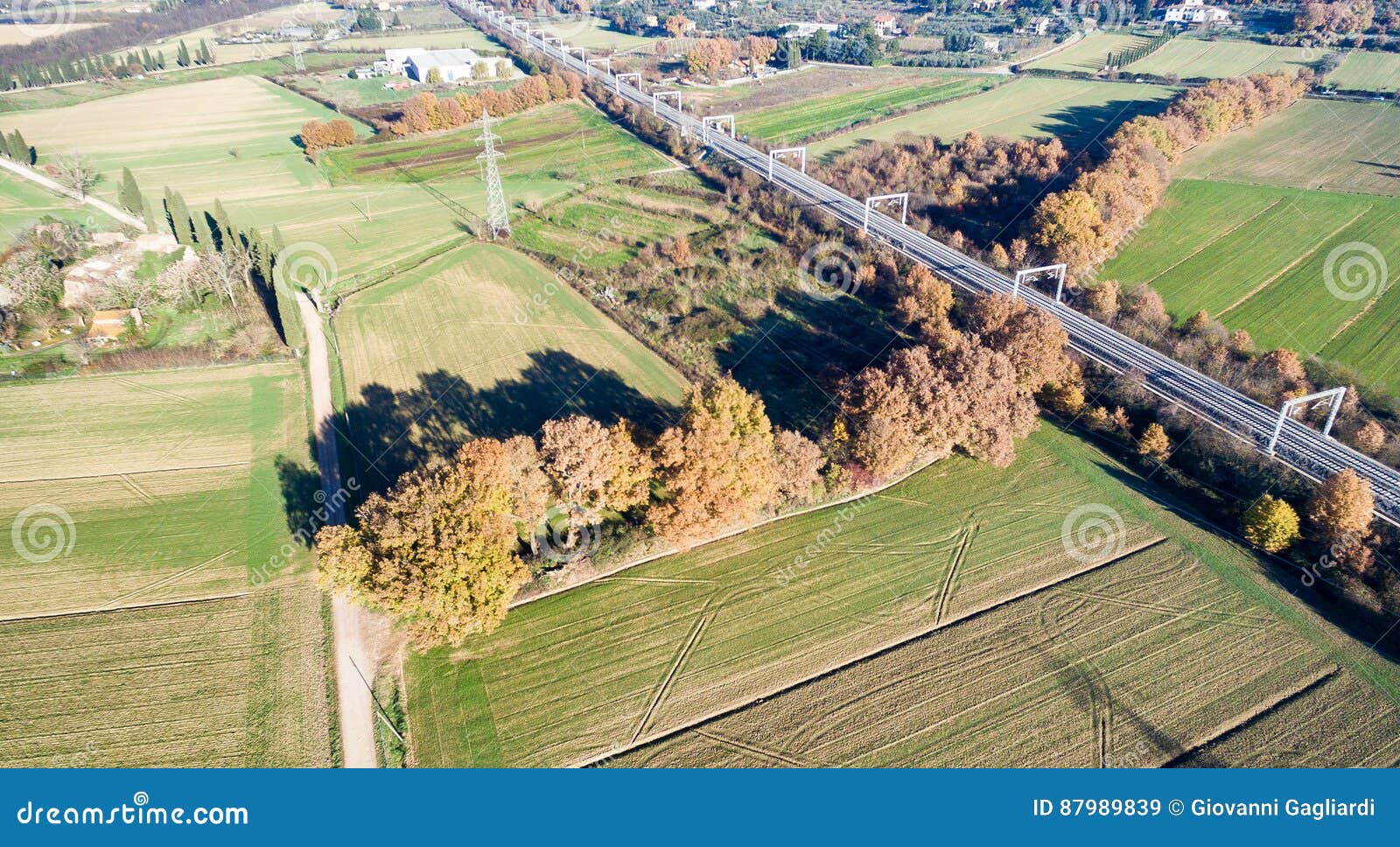 Aerial View of Fast Railway in Open Countryside Stock Image - Image of ...