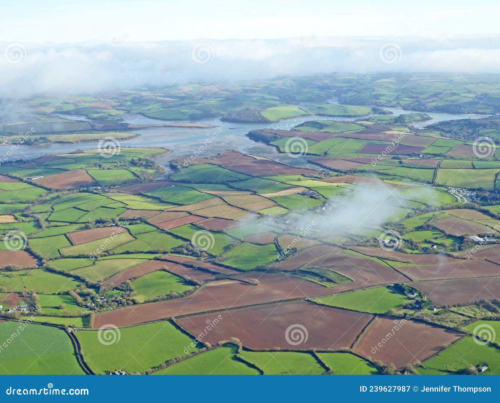 Aerial View of Fields in Devon and the Kingsbridge Estuary Stock Image ...