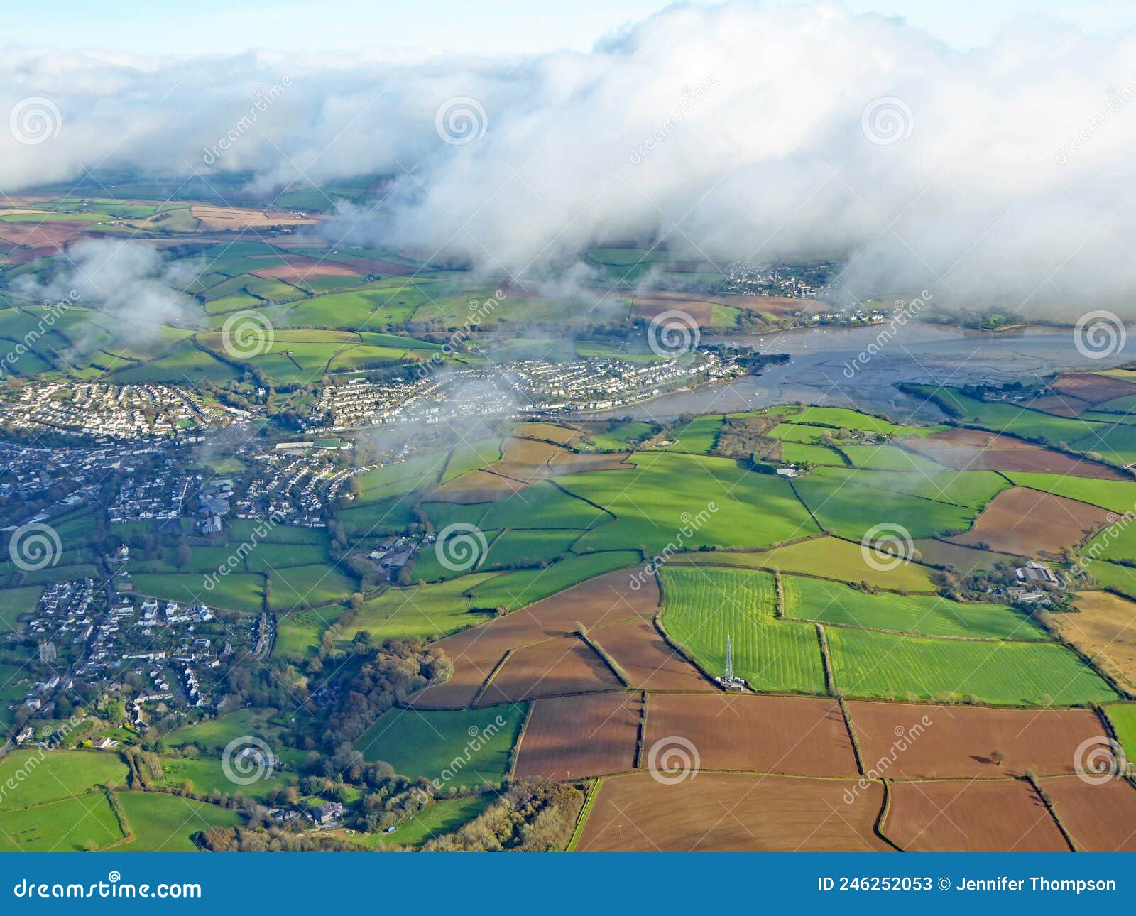 Aerial View of Fields in Devon and the Kingsbridge Estuary Stock Image ...