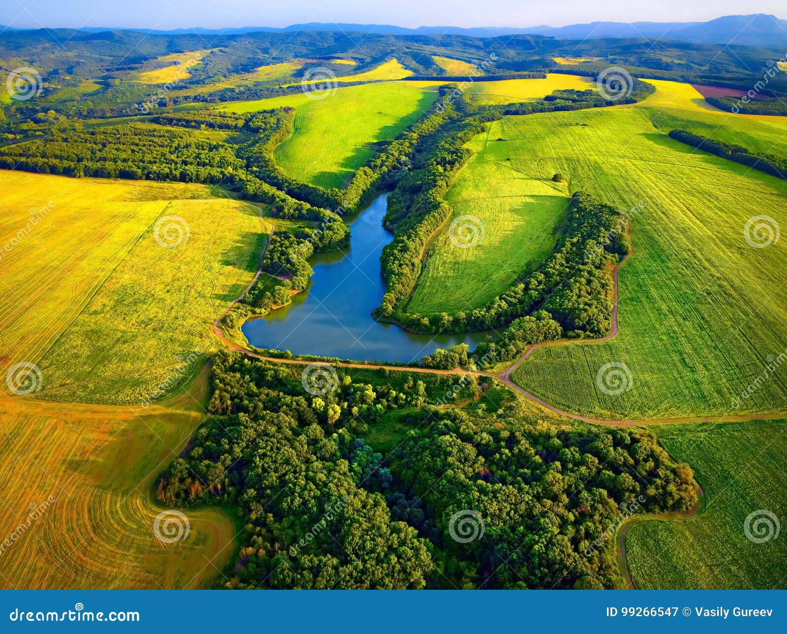 Aerial View of Fields with Lake Stock Image - Image of czech, land ...