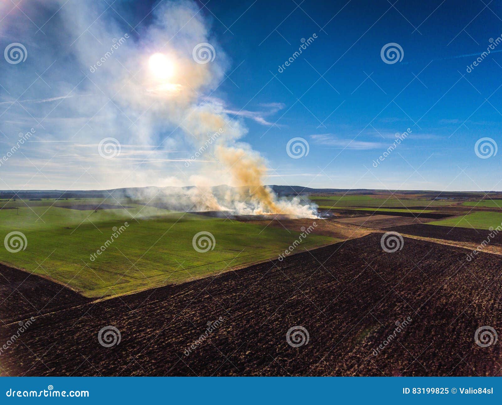 Aerial View of Fire on Autumn Field Stock Image - Image of yellow ...