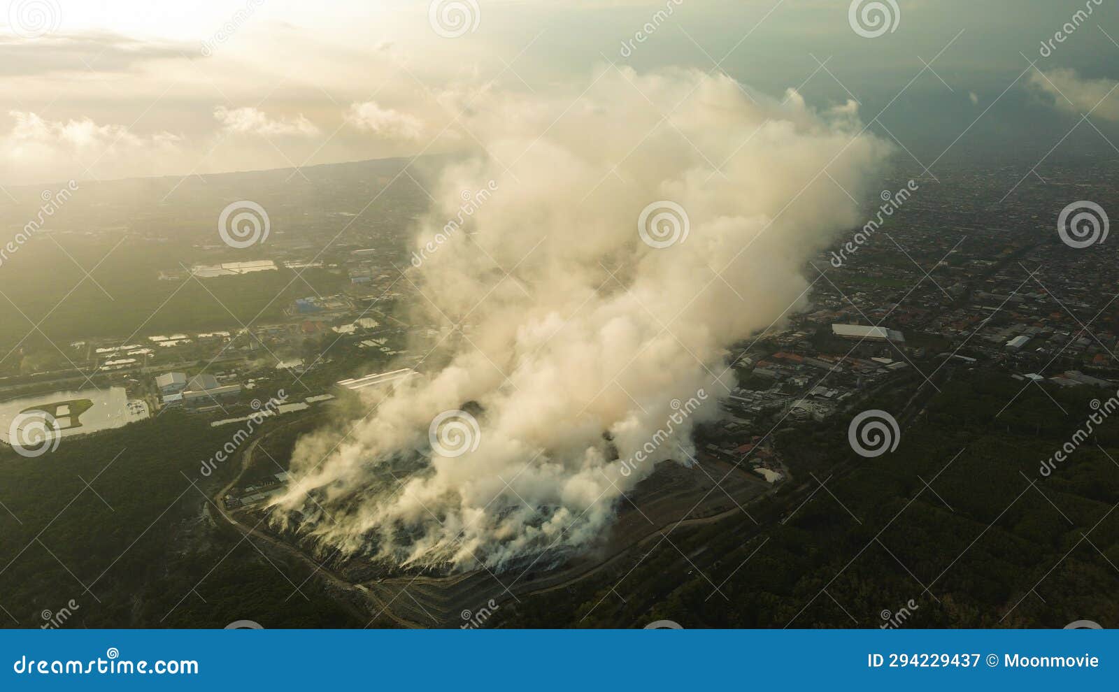 Aerial View of a Fire at a Large Landfill with Garbage. a Cloud of ...