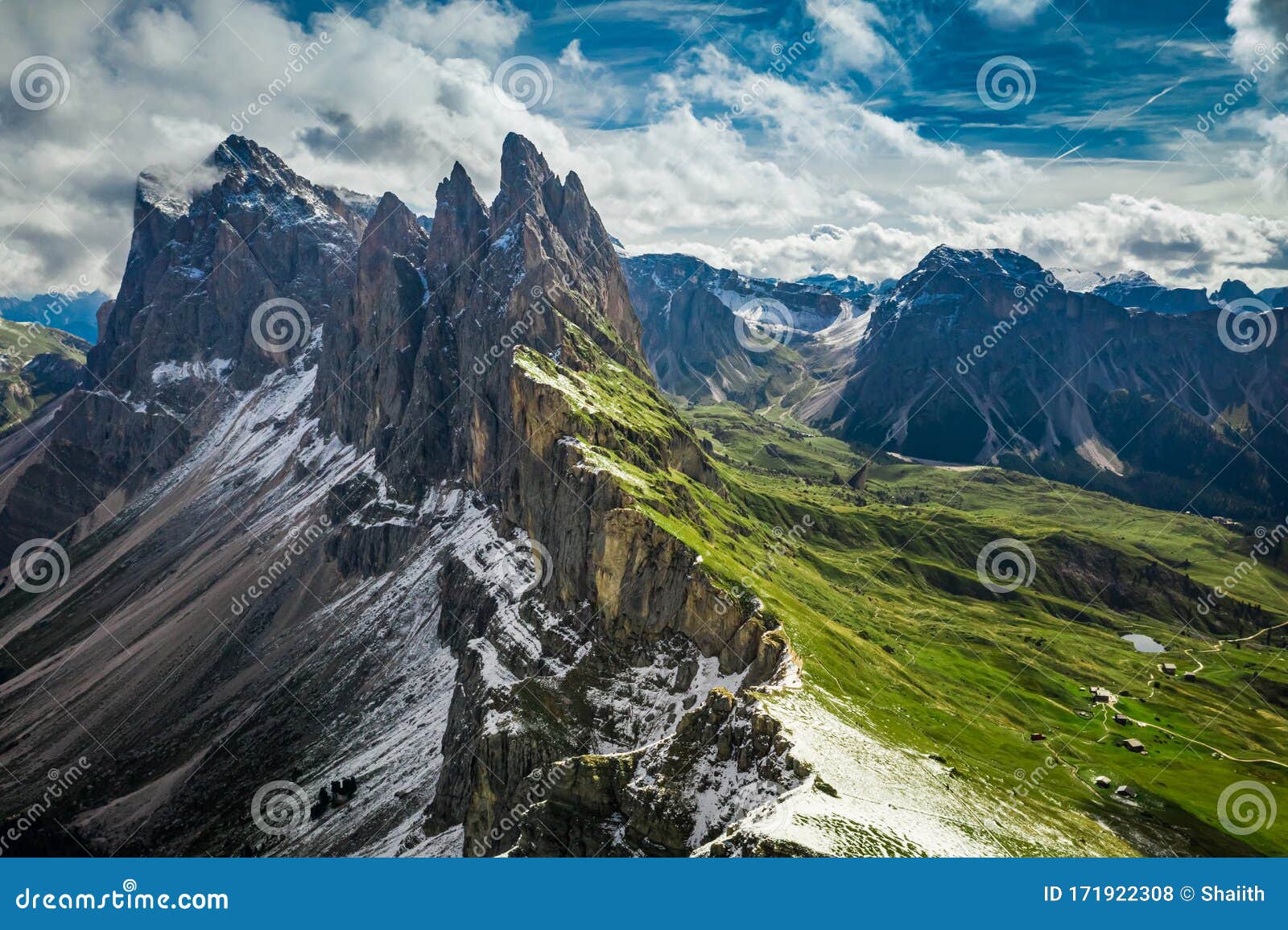 Aerial View of First Snow in Seceda, Dolomites, Europe Stock Photo ...