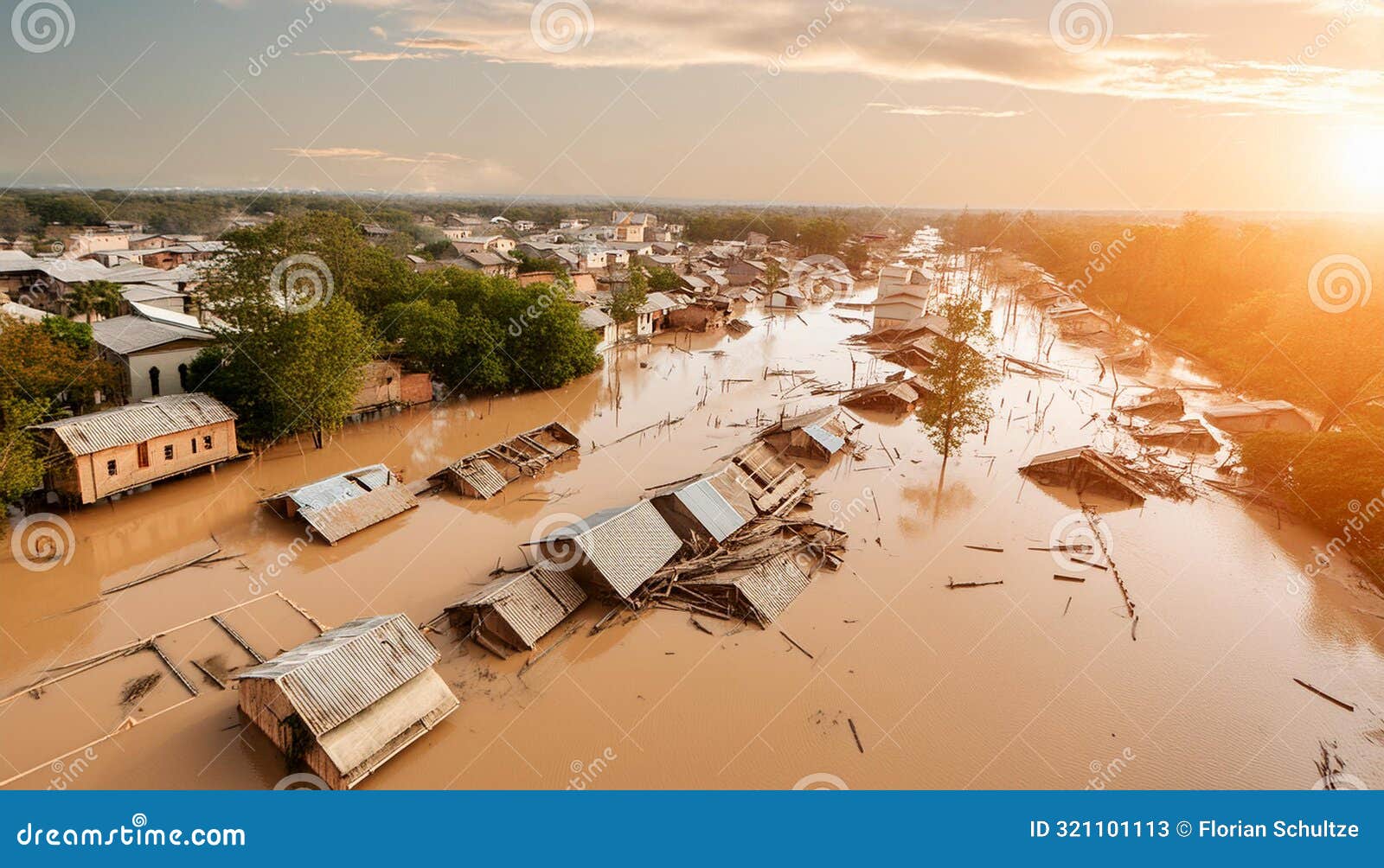 Aerial View of Flood and Natural Destruction Stock Illustration ...