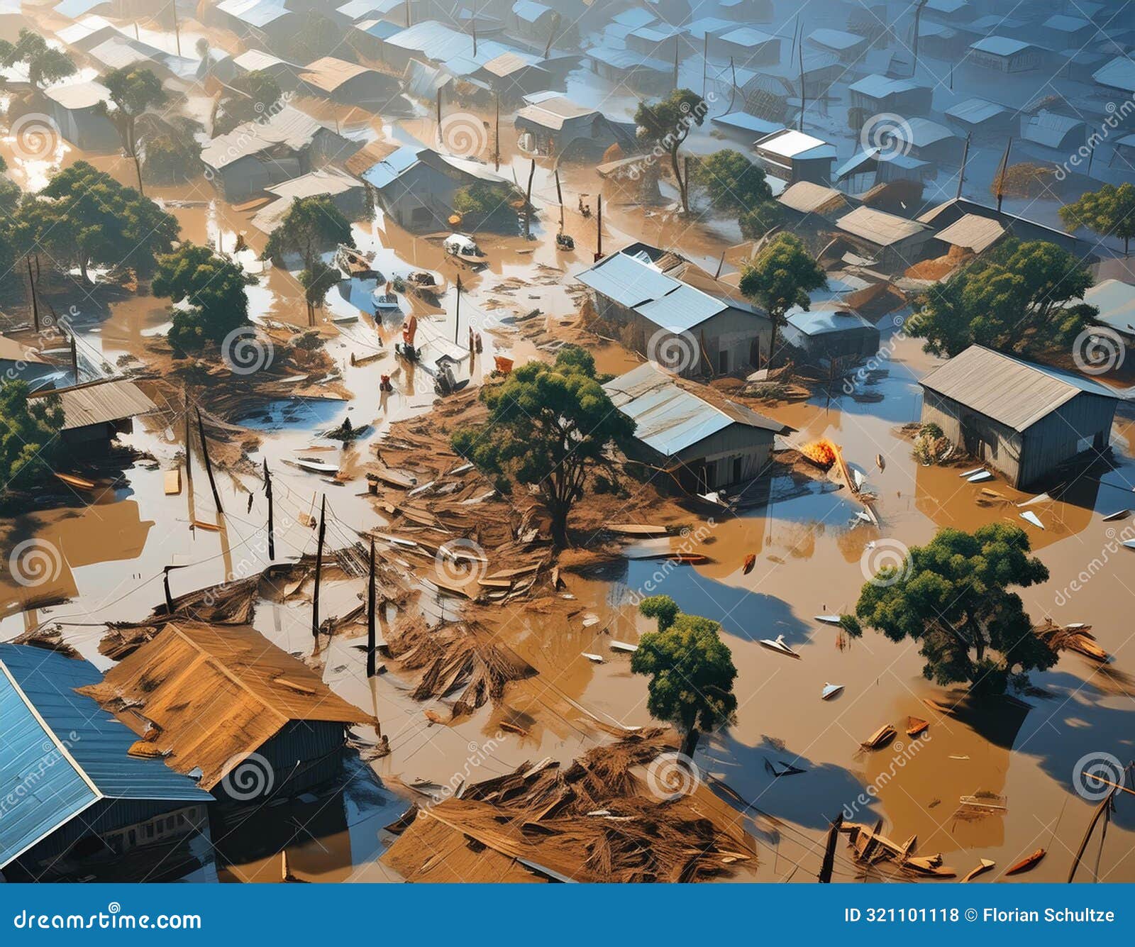 Aerial View of Flood and Natural Destruction Stock Illustration ...
