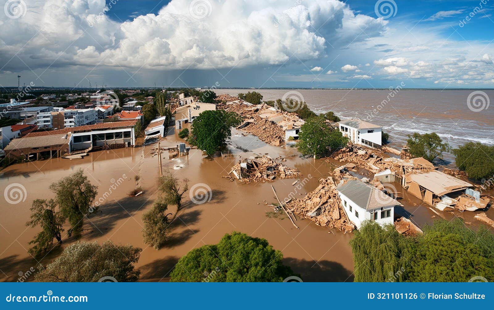 Aerial View of Flood and Natural Destruction Stock Illustration ...
