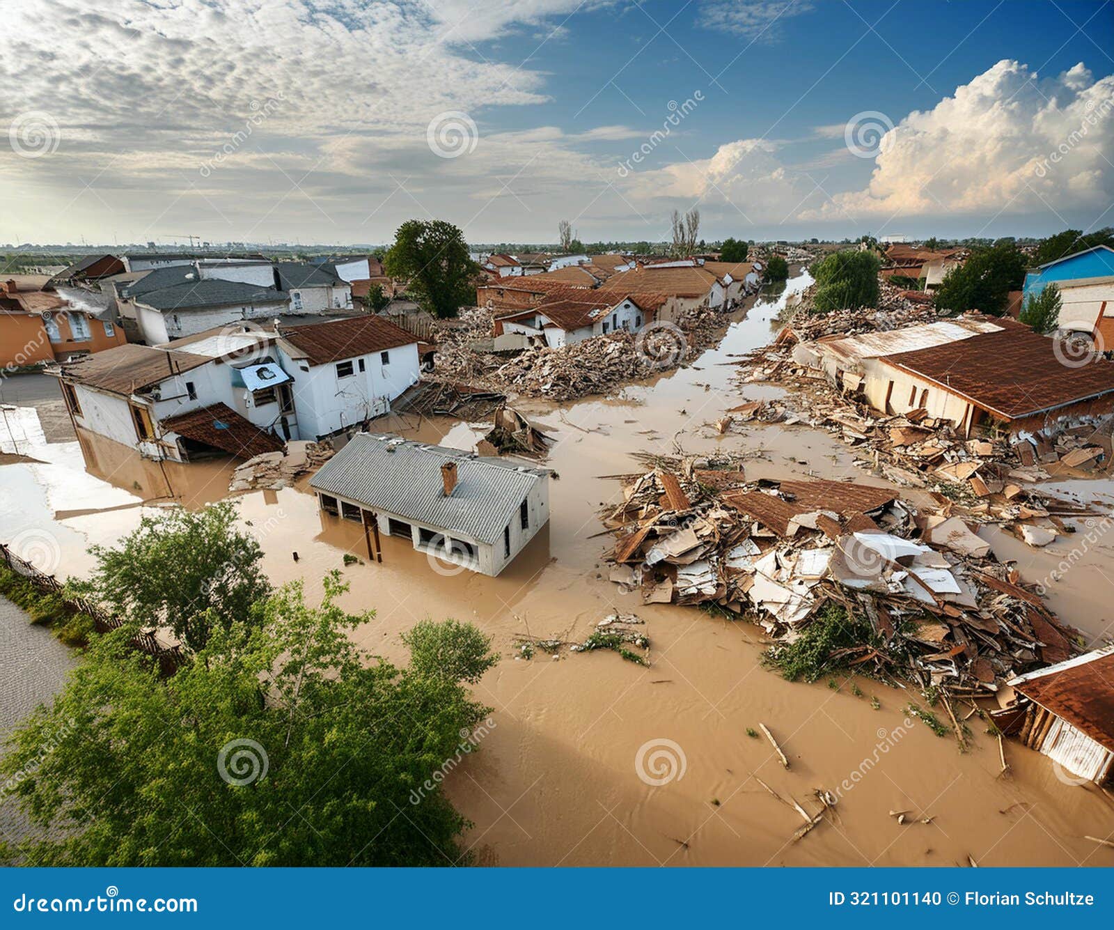 Aerial View of Flood and Natural Destruction Stock Illustration ...
