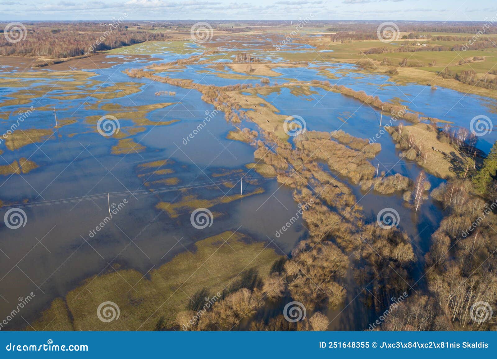 Aerial View of Flooded Fields and Meadows Stock Image - Image of ...