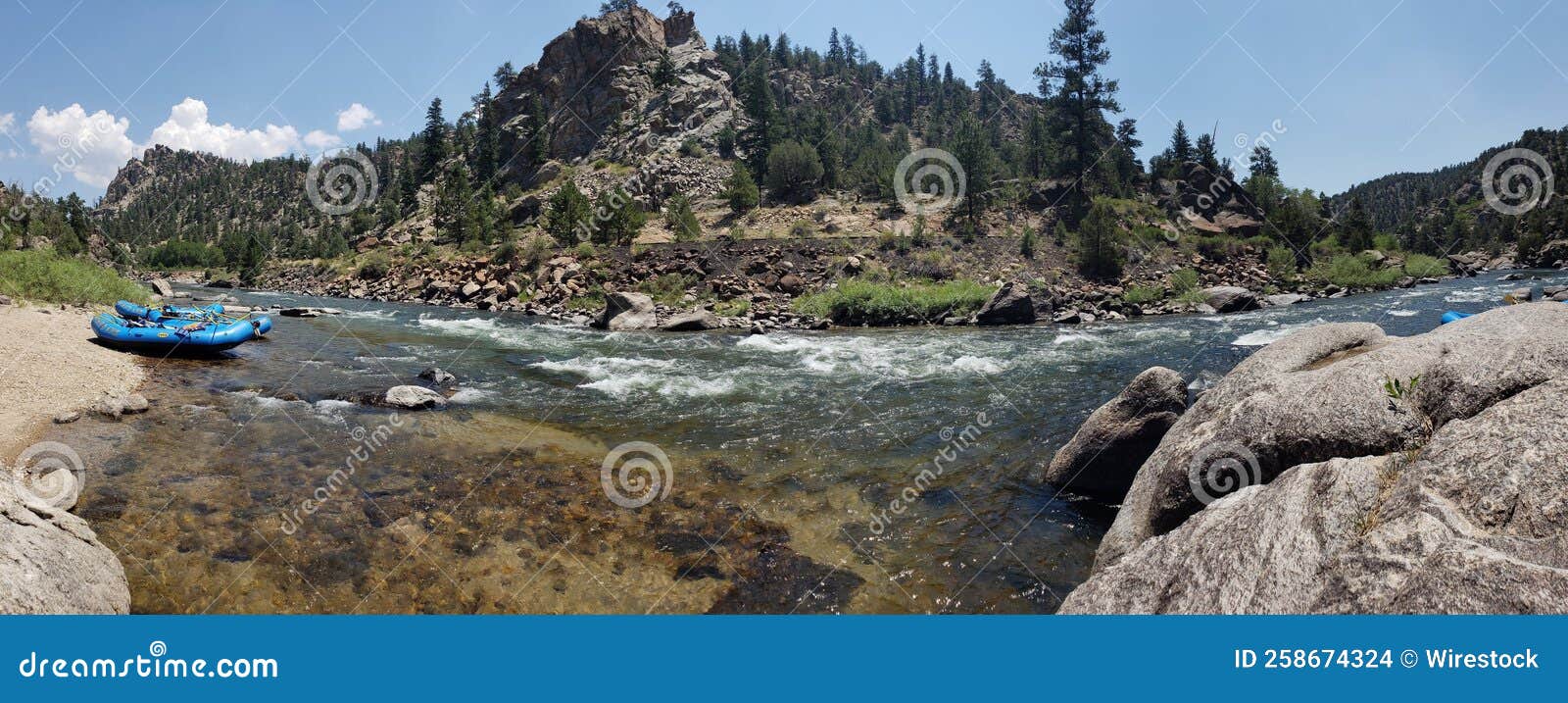 Aerial View of Flowing River Surrounded by Dense Trees and Cliffs Stock ...