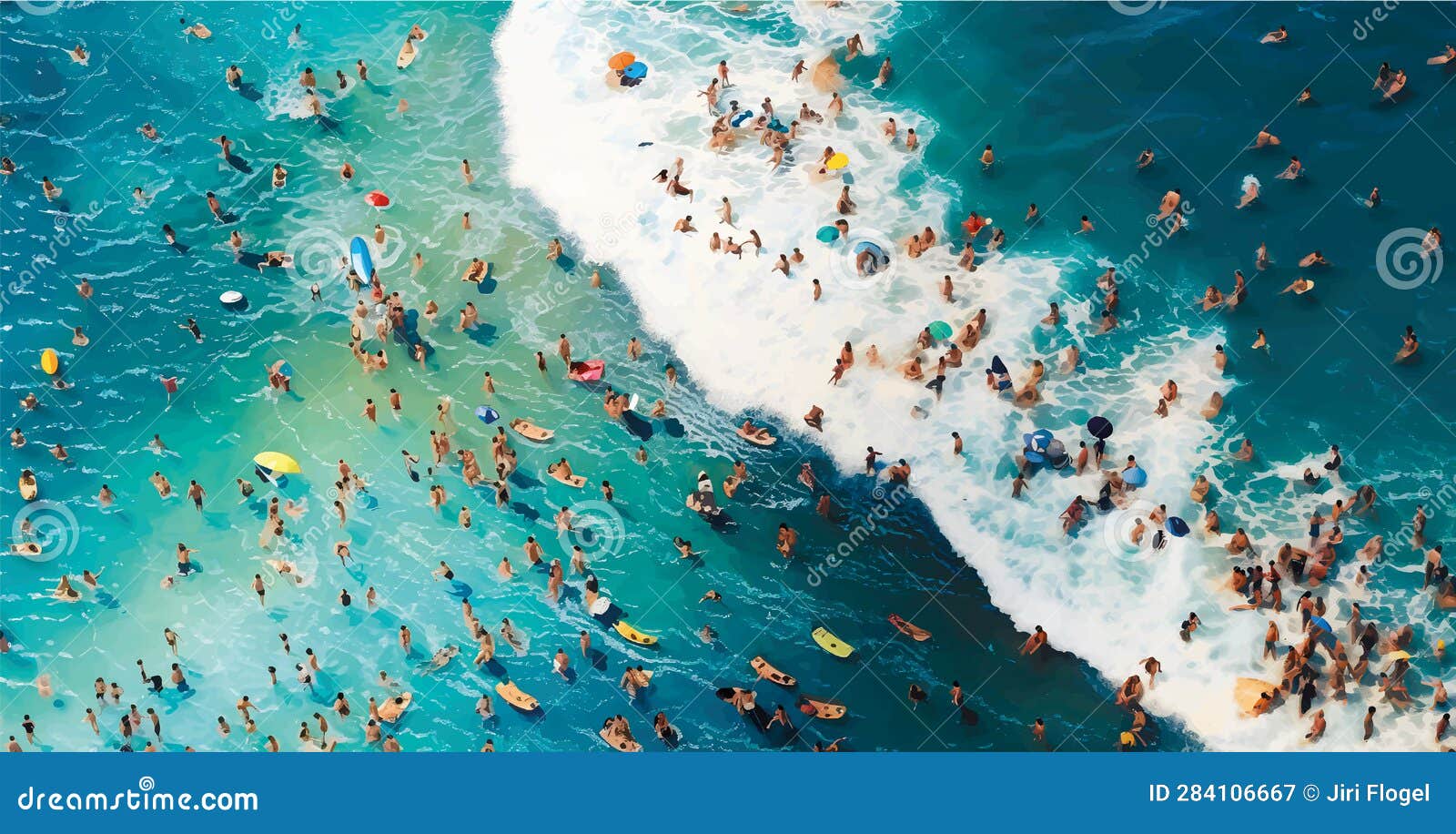 Aerial View from Flying Drone of People Crowd Relaxing on Beach - AI ...