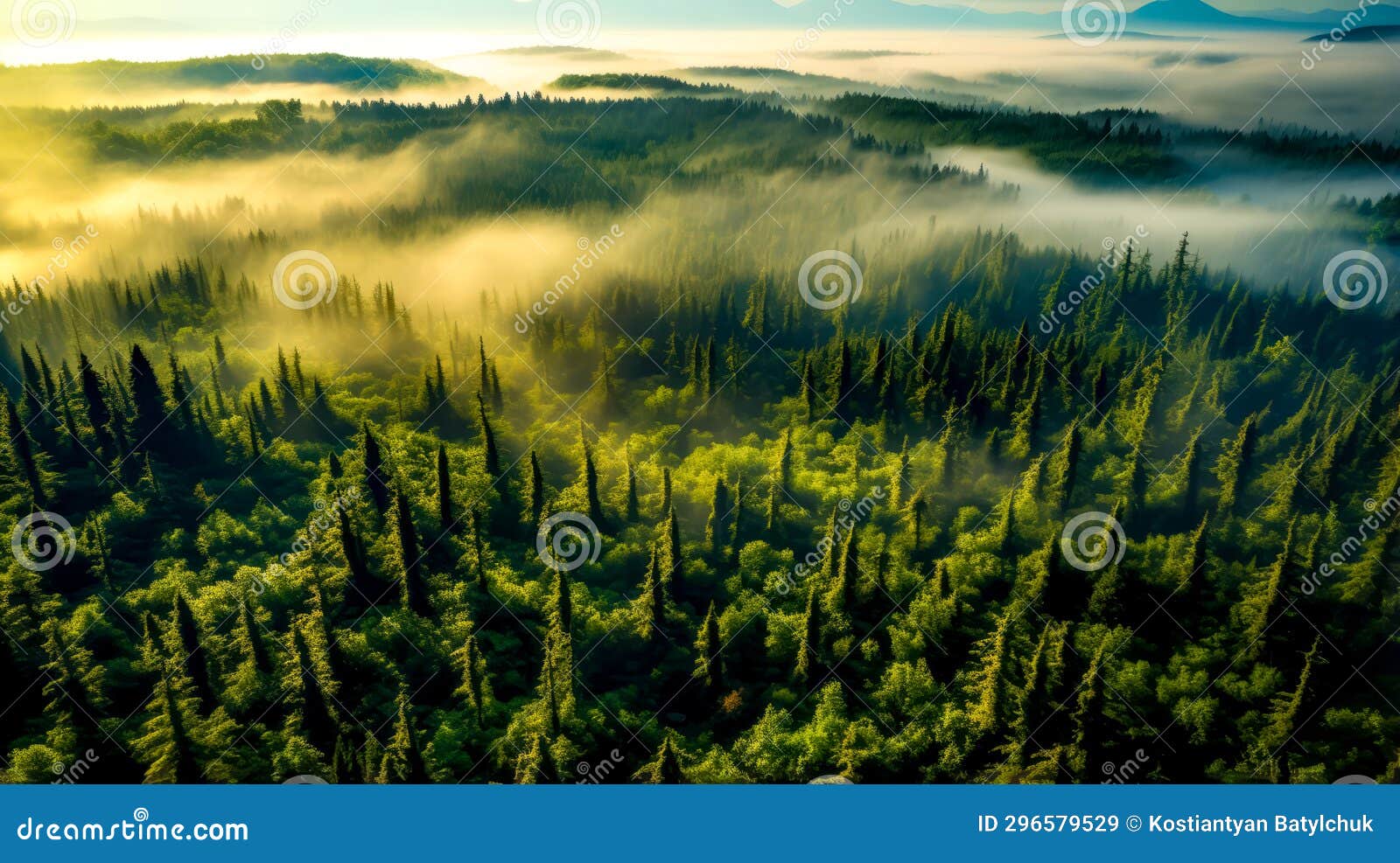 Aerial View of Forest Covered in Fog and Low Lying Trees in the ...