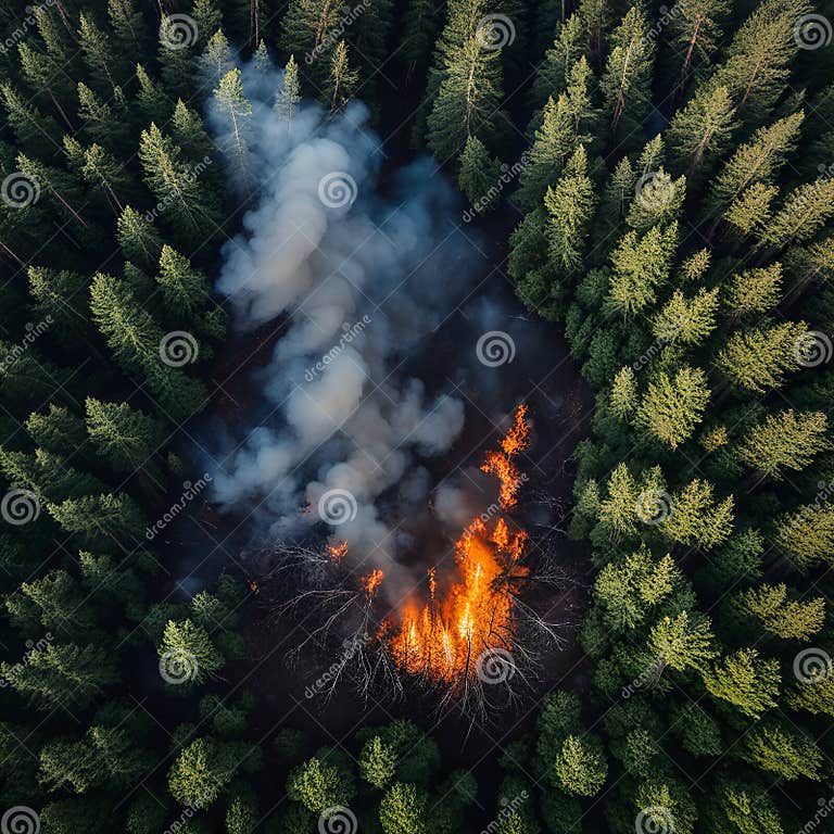 Aerial View of Forest Fire with Smoke, Heat, and Pollution Stock ...