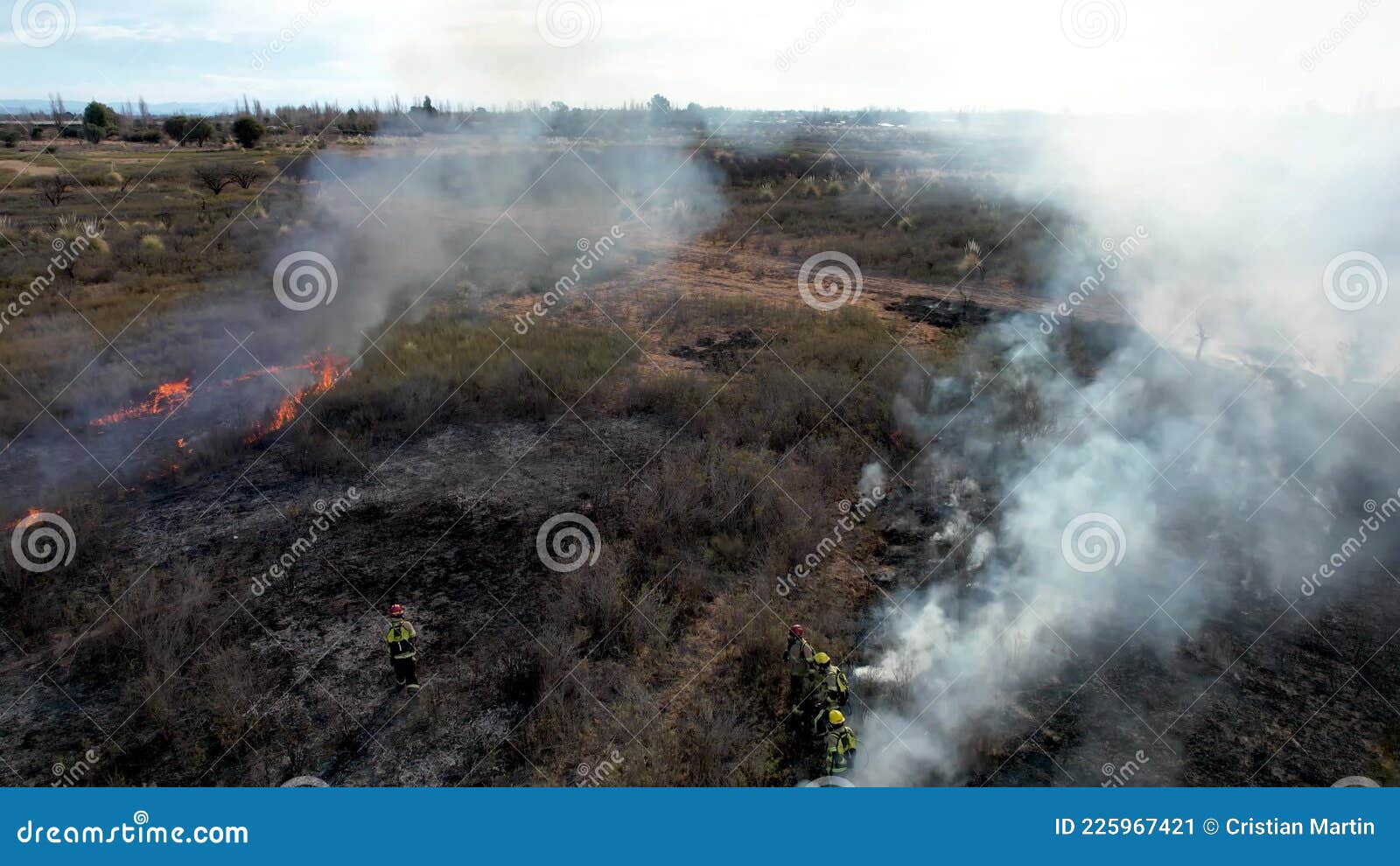 Aerial View of Forest Fire, and Firefighters Fighting Stock Video ...