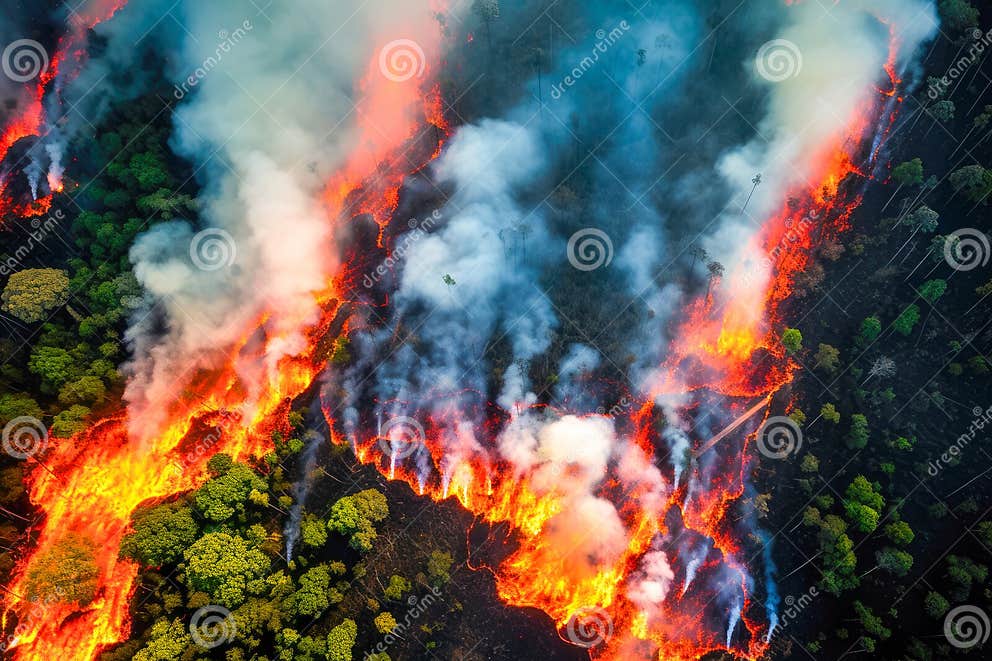 Aerial View of a Forest Fire in the Middle of the Forest Stock Image ...