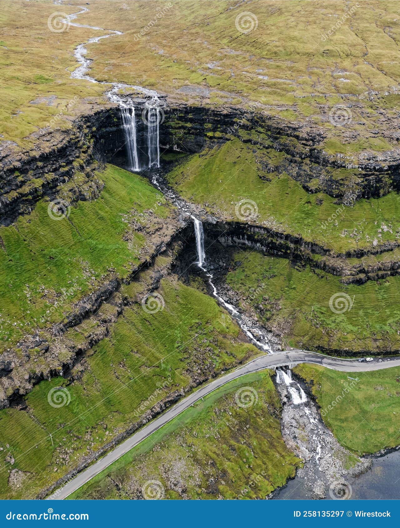 Aerial View of the Fossa Waterfall in the Faroe Islands Stock Image ...