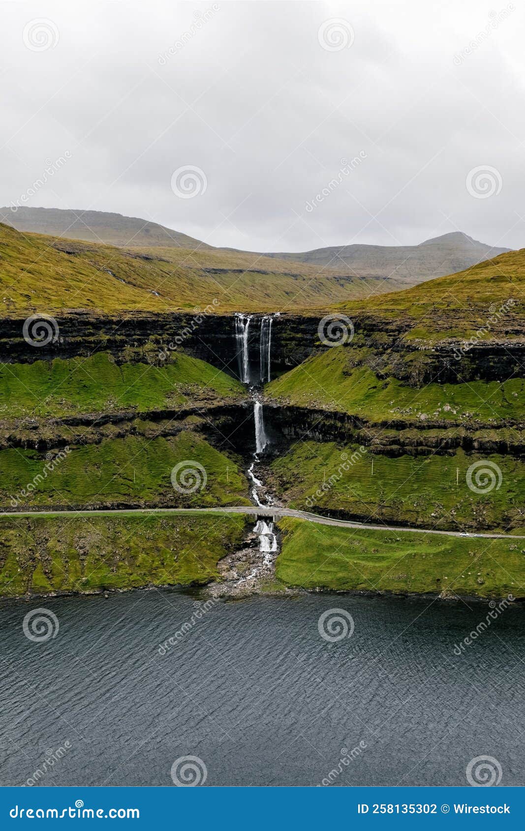 Aerial View of the Fossa Waterfall in the Faroe Islands Stock Photo ...