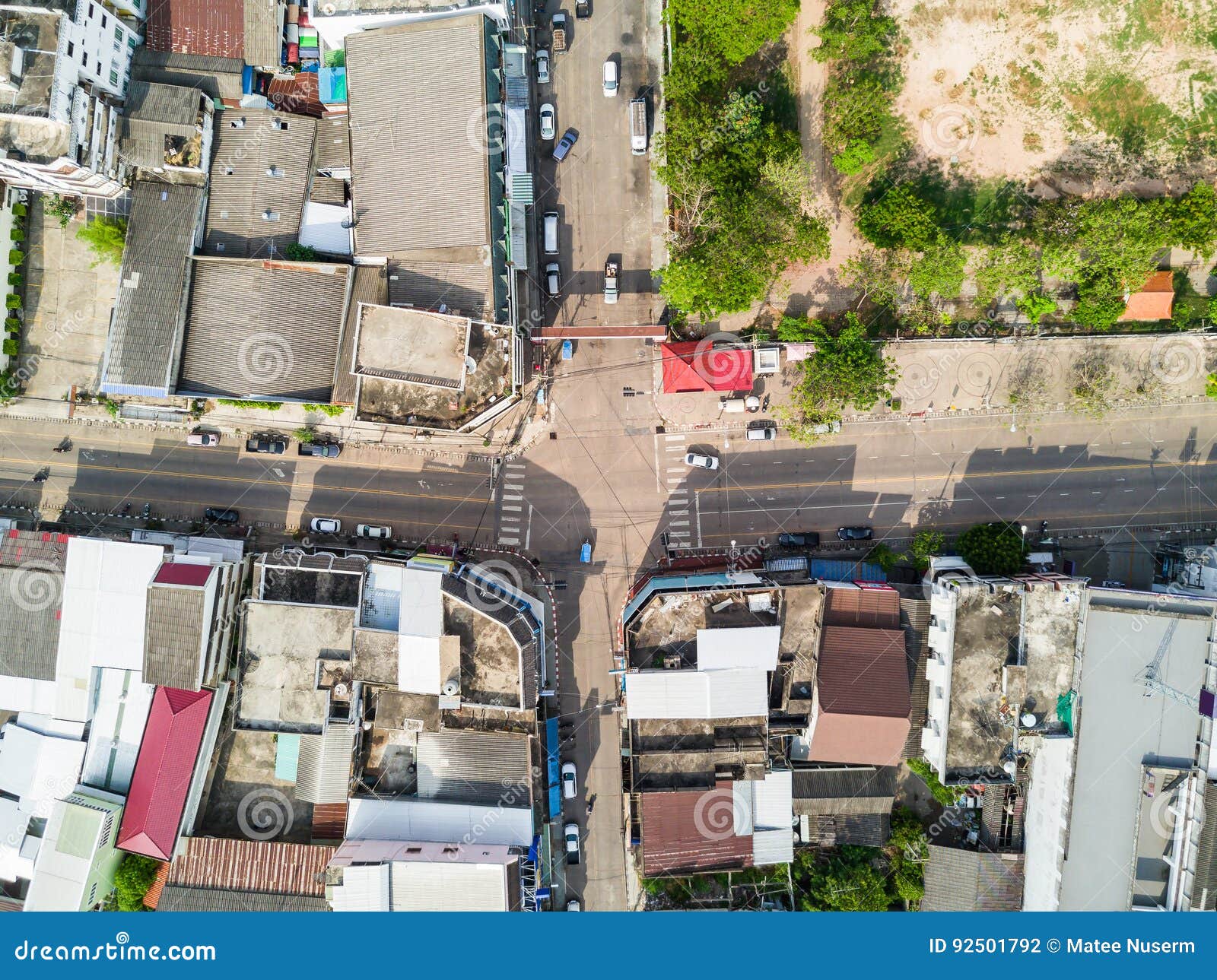 Aerial View of Four-way Intersection Stock Photo - Image of street ...