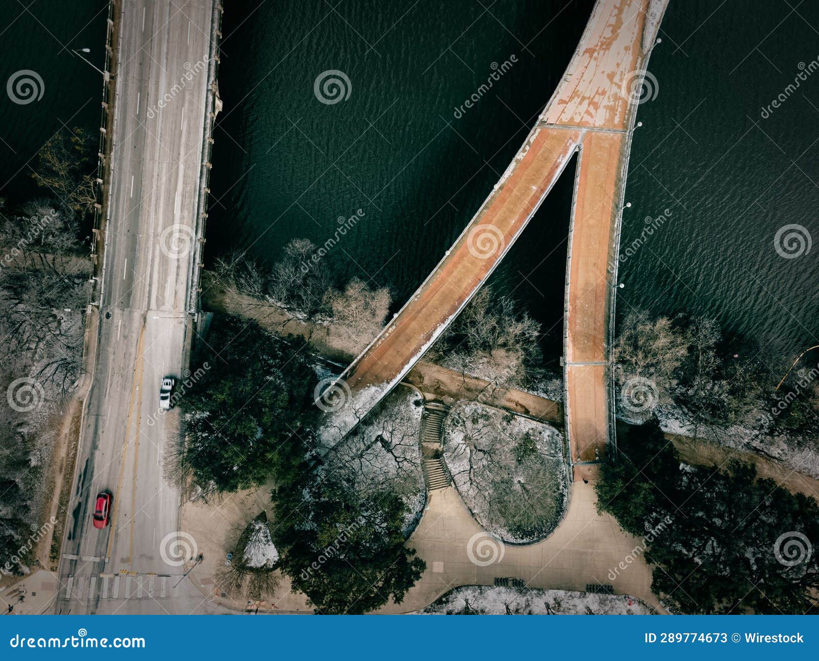Aerial View of a Freeway Bridge Crossing Over a River in Texas Stock ...