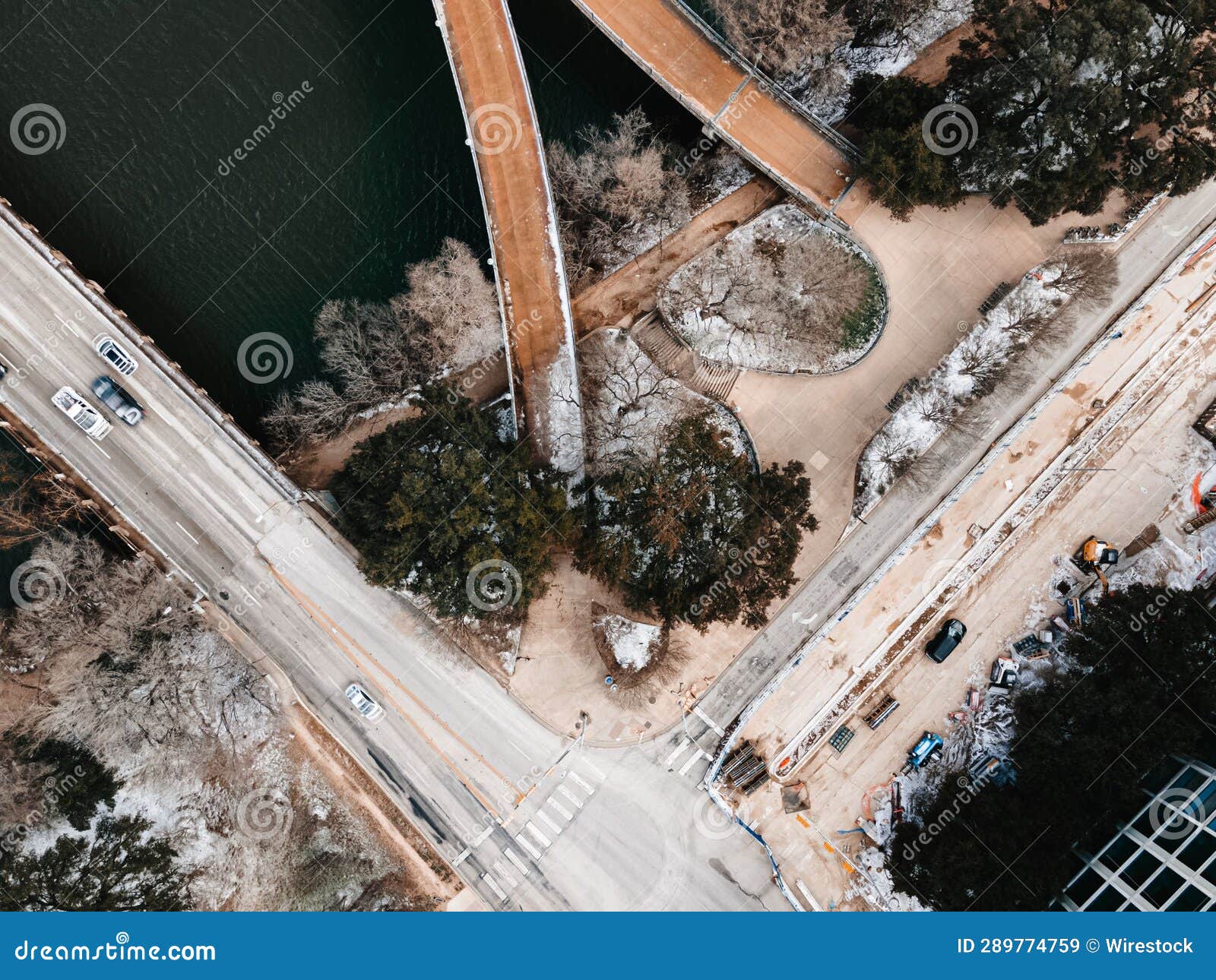 Aerial View of a Freeway Bridge Crossing Over a River in Texas Stock ...