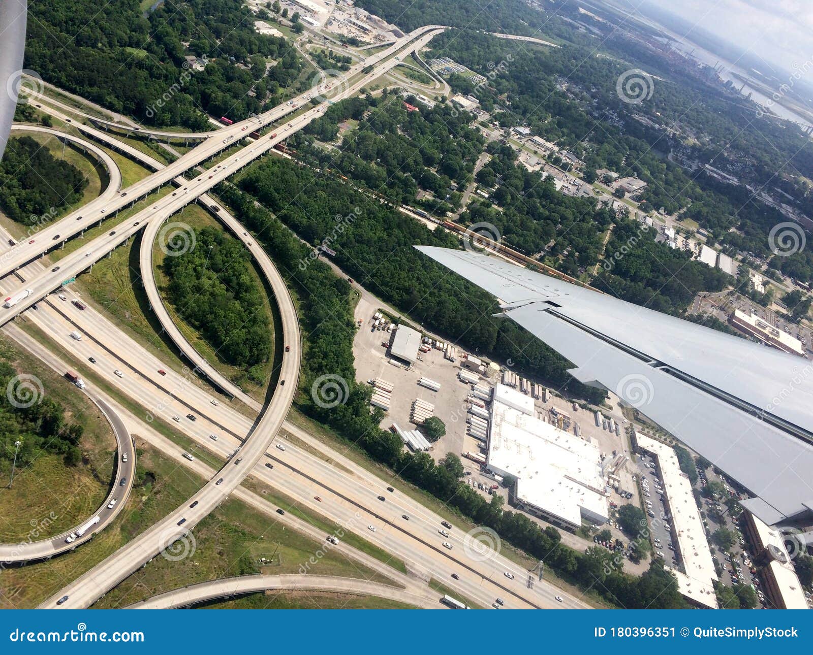 Aerial View of Freeway Cloverleaf Stock Image - Image of airplane ...